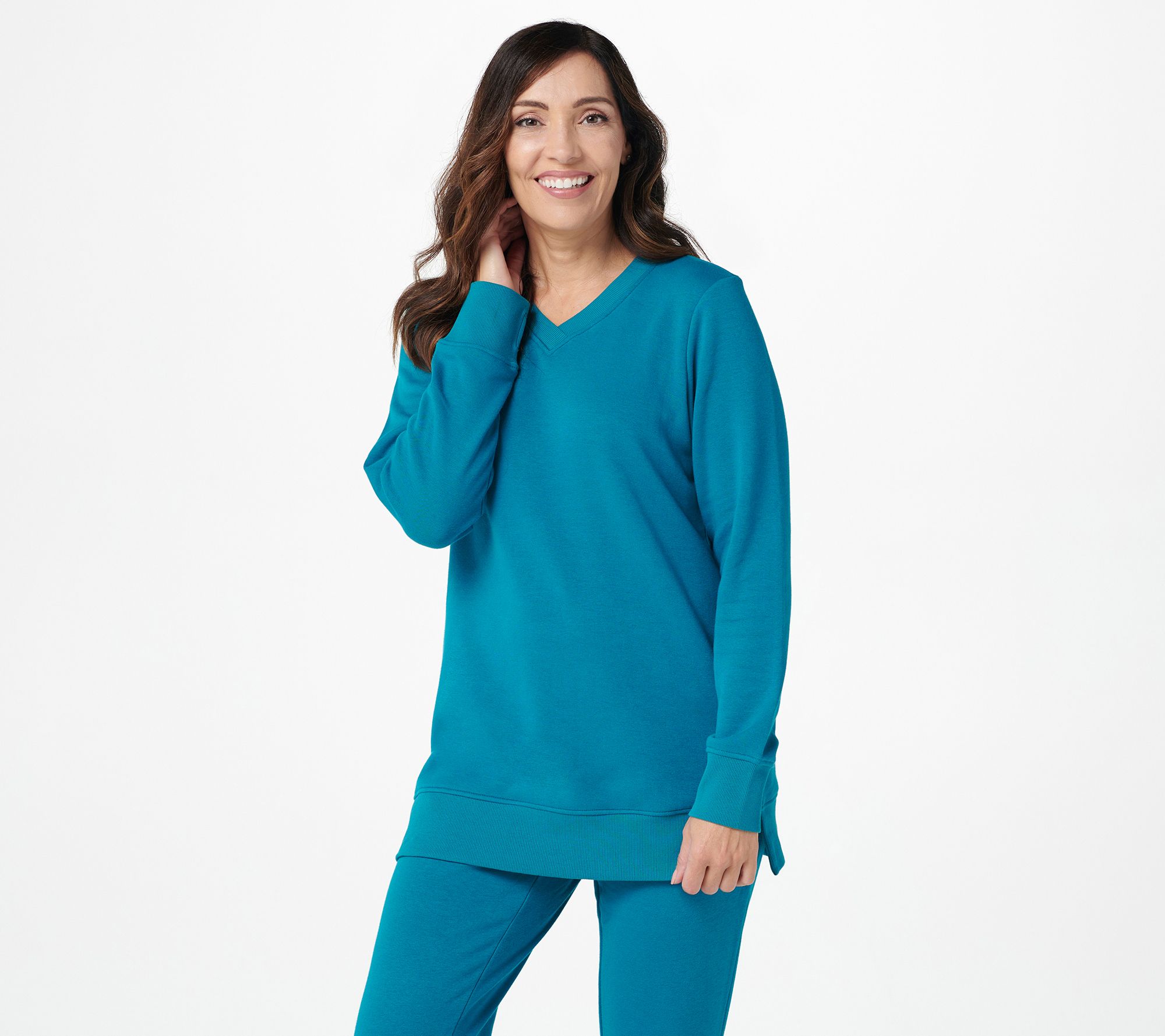 Denim & Co. Lush Lined Jersey V-Neck Long Sleeve Tunic - QVC.com