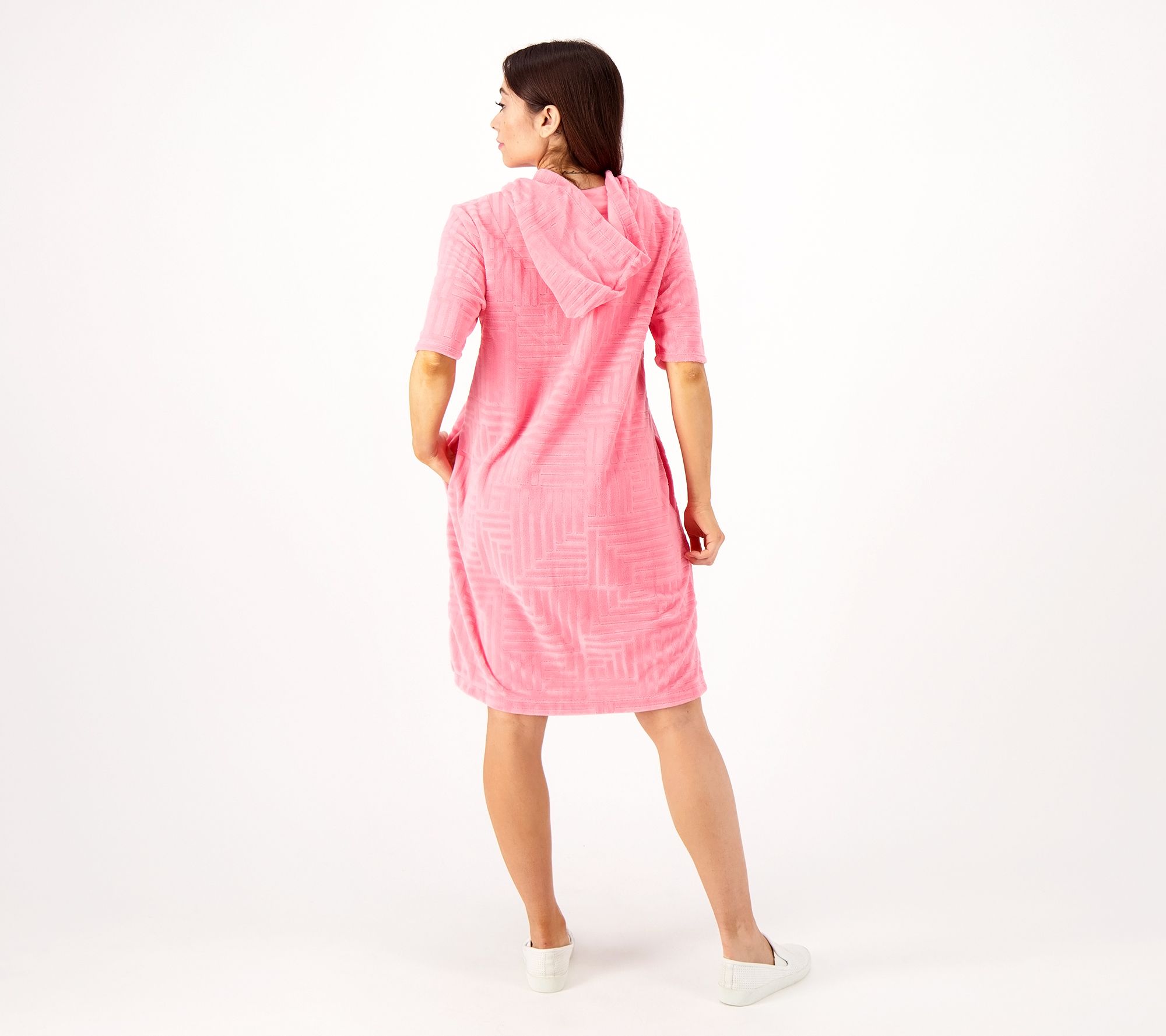 "As Is" Stan Herman Petite Embossed Whisper Hoodie Zip Lounger - QVC.com