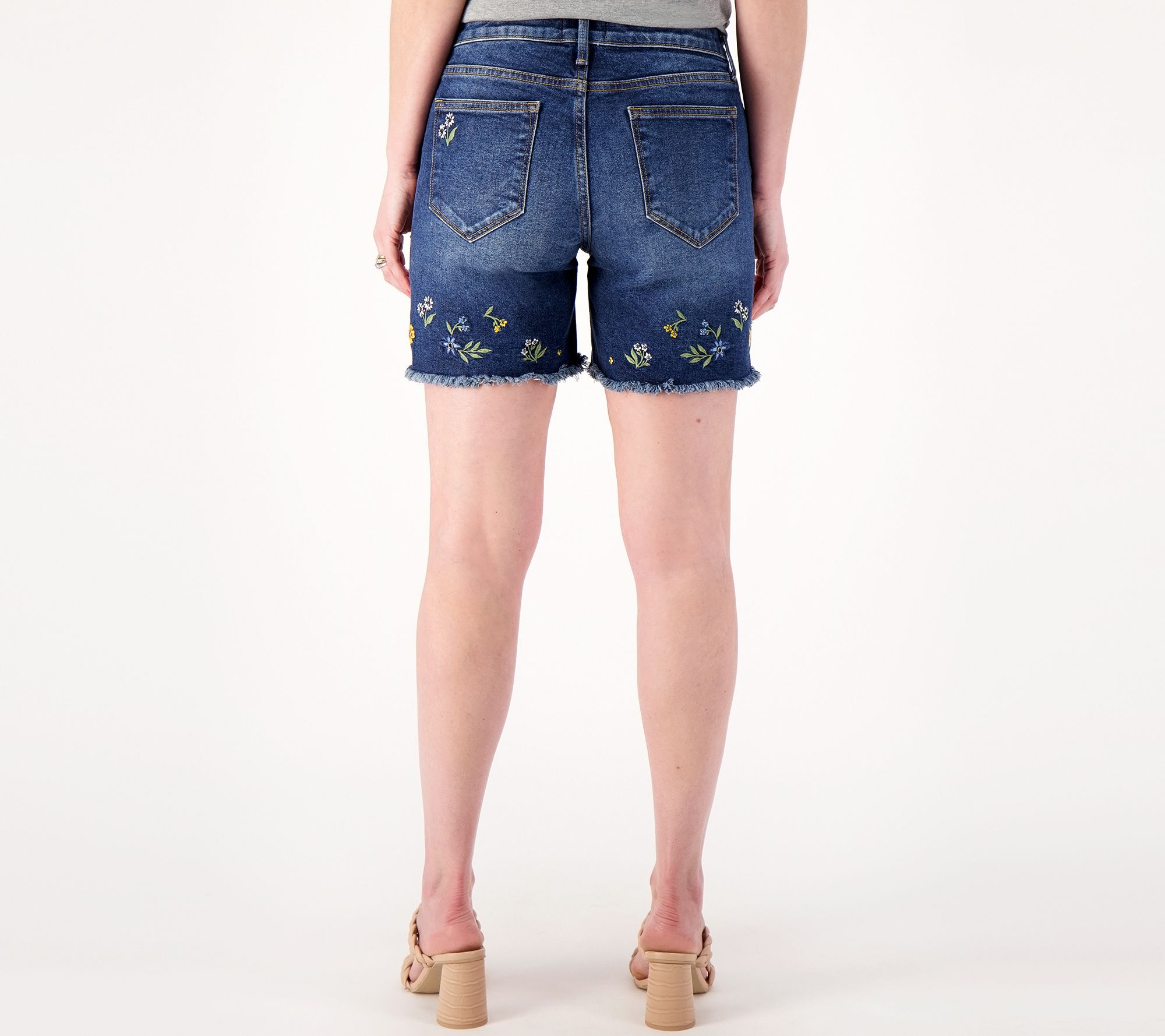 "As Is" Driftwood Jeans Lulu Embroider Cut Off Short- Tweedle Dee - QVC.com