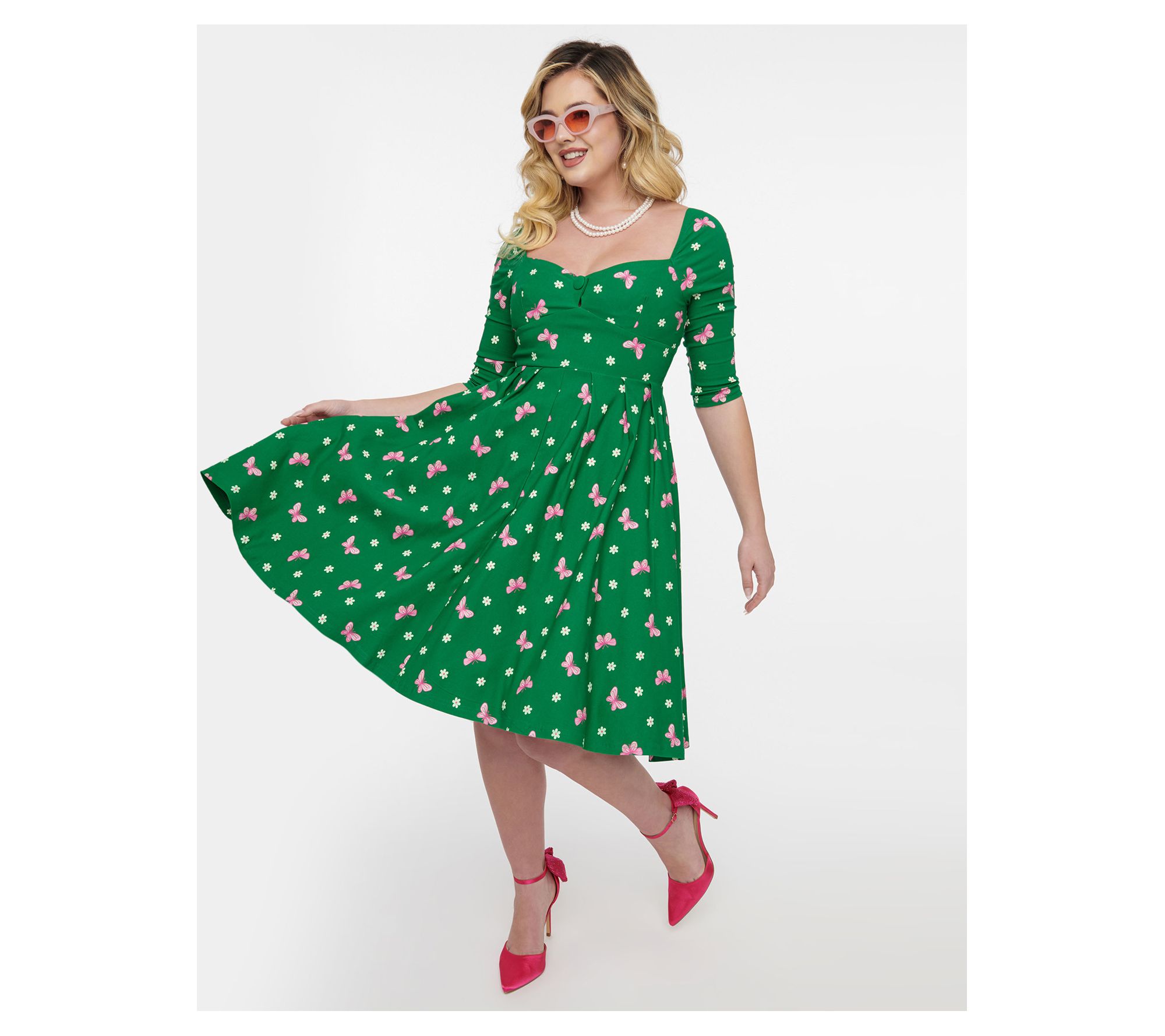 Unique Vintage Butterfly Stamp Print Swing Dress - QVC.com