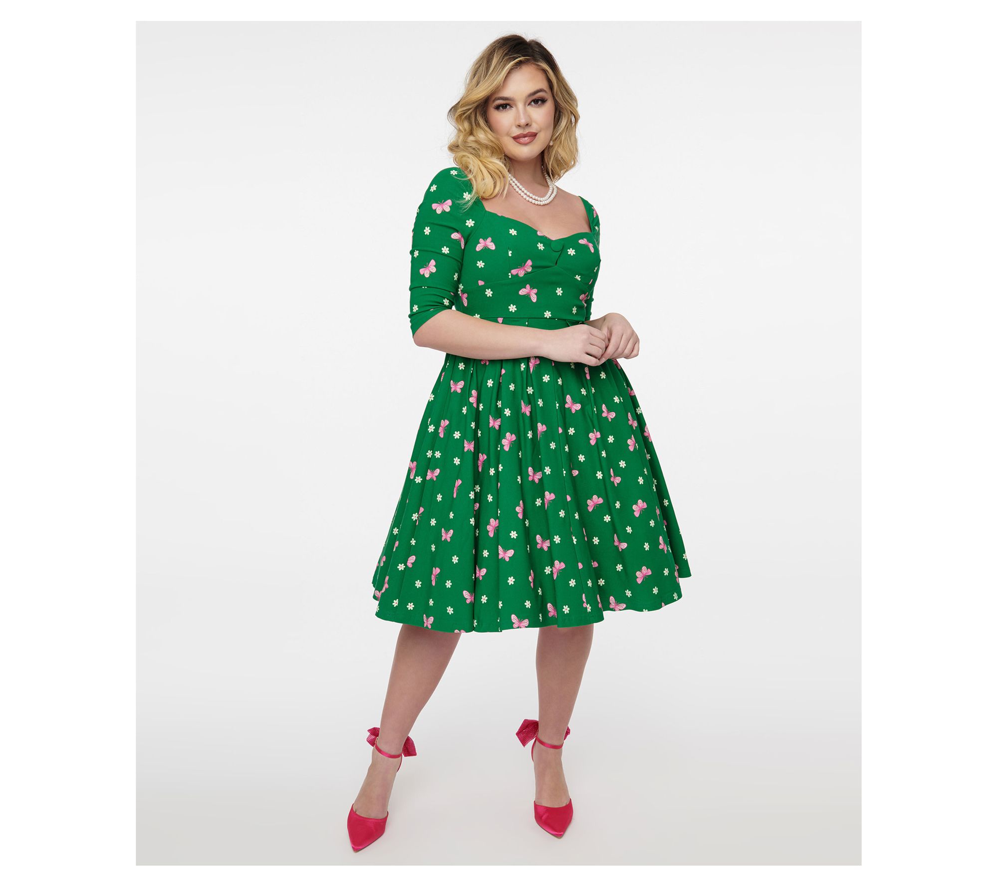 Unique Vintage Butterfly Stamp Print Swing Dress - QVC.com