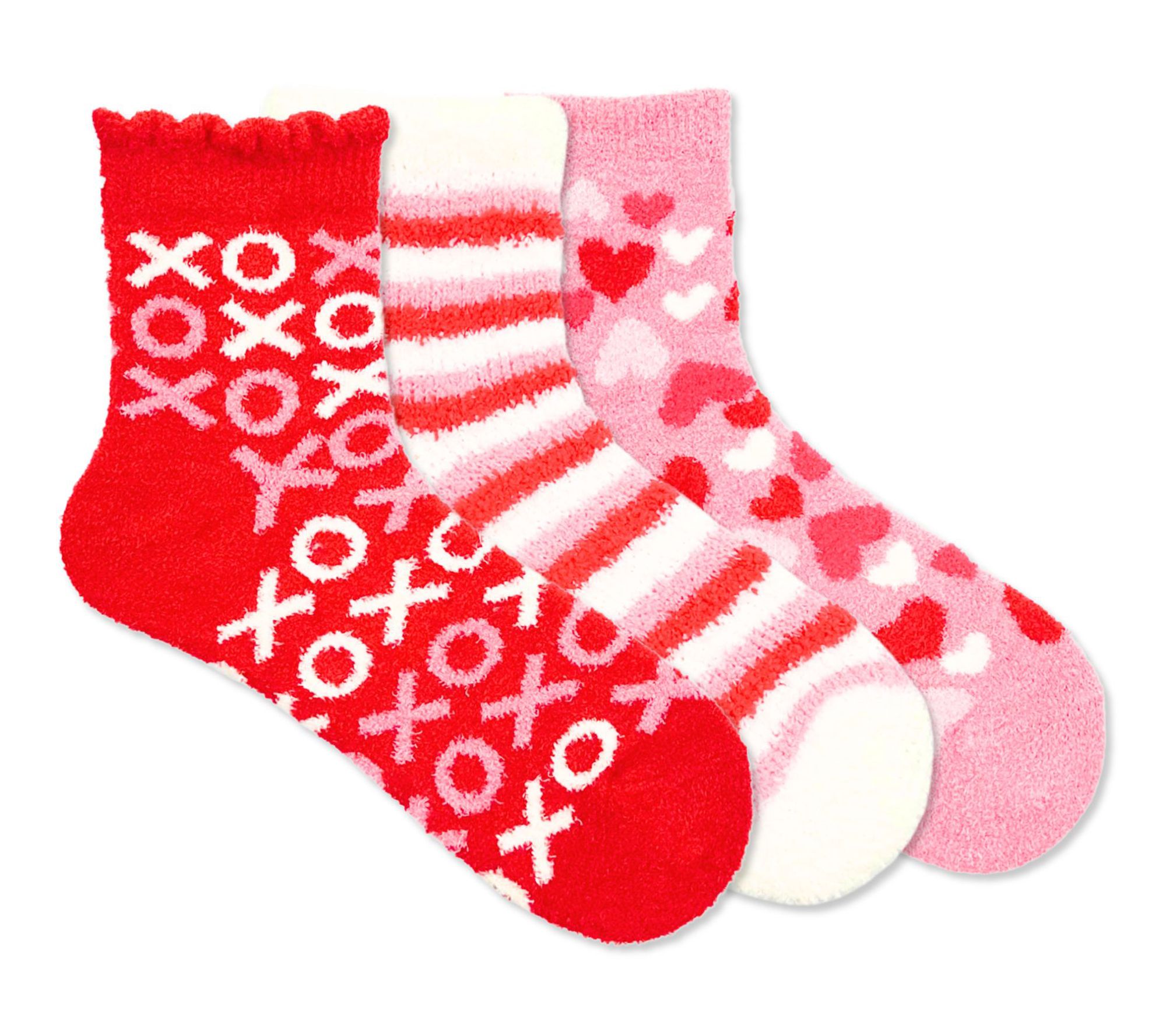 HALLMARK LADIES VALENTINES DAY 3PK MID CREW COZY SOCKS - QVC.com