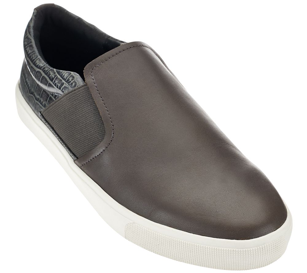 H by Halston Double Gore Slip-on Leather Sneakers - Alex - QVC.com