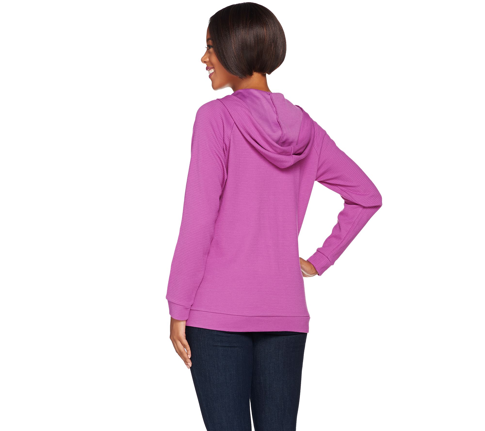 Quacker Factory Multi-Colored Rhinestone Waffle Knit Hoodie - QVC.com