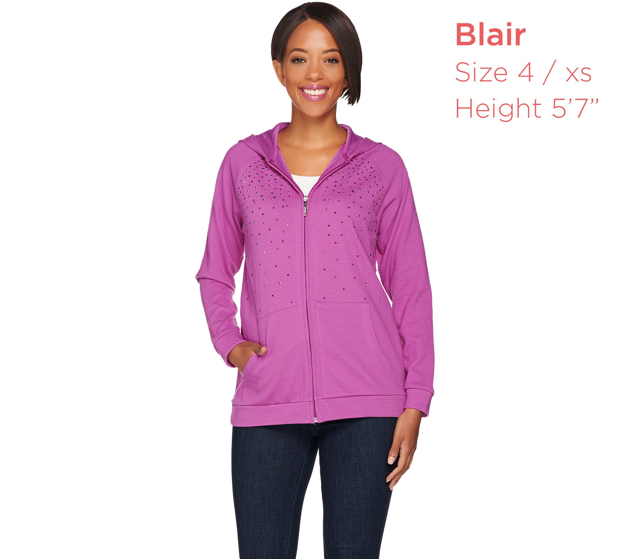 Quacker Factory Multi-Colored Rhinestone Waffle Knit Hoodie - QVC.com