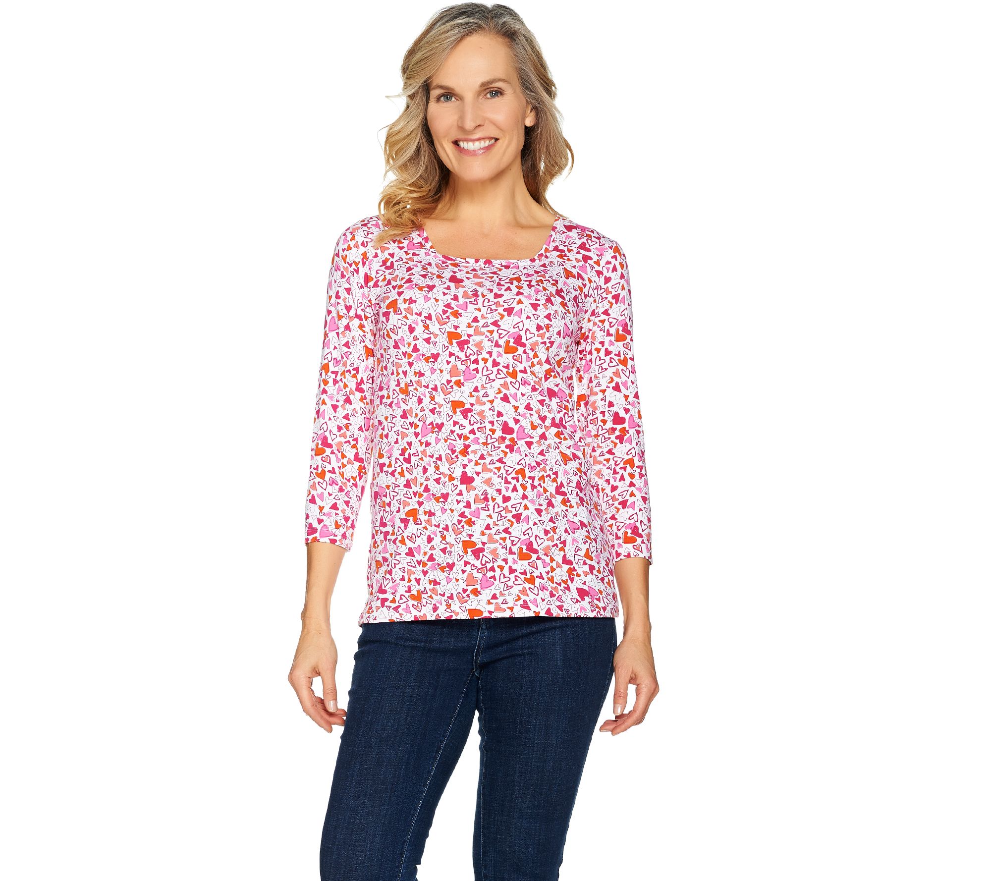 Susan Graver Printed Stretch Cotton Modal Square Neck Top - QVC.com