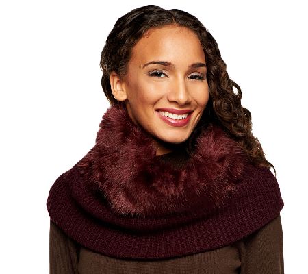 "As Is" Dennis Basso Knit Snood with Faux Fur Trim - QVC.com