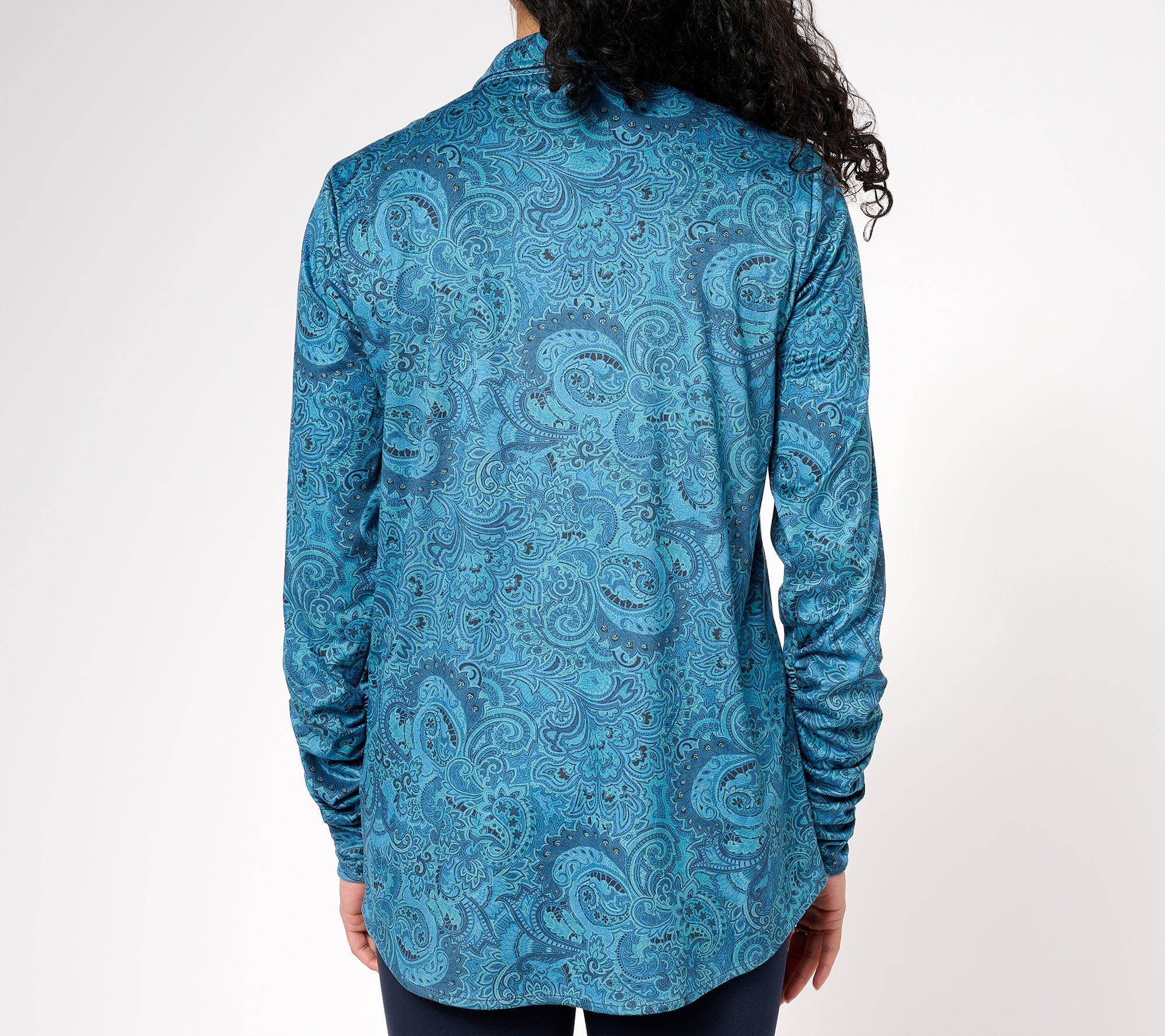 Susan Graver Petite Printed Faux Suede Knit Long-Sleeve Shirt - QVC.com