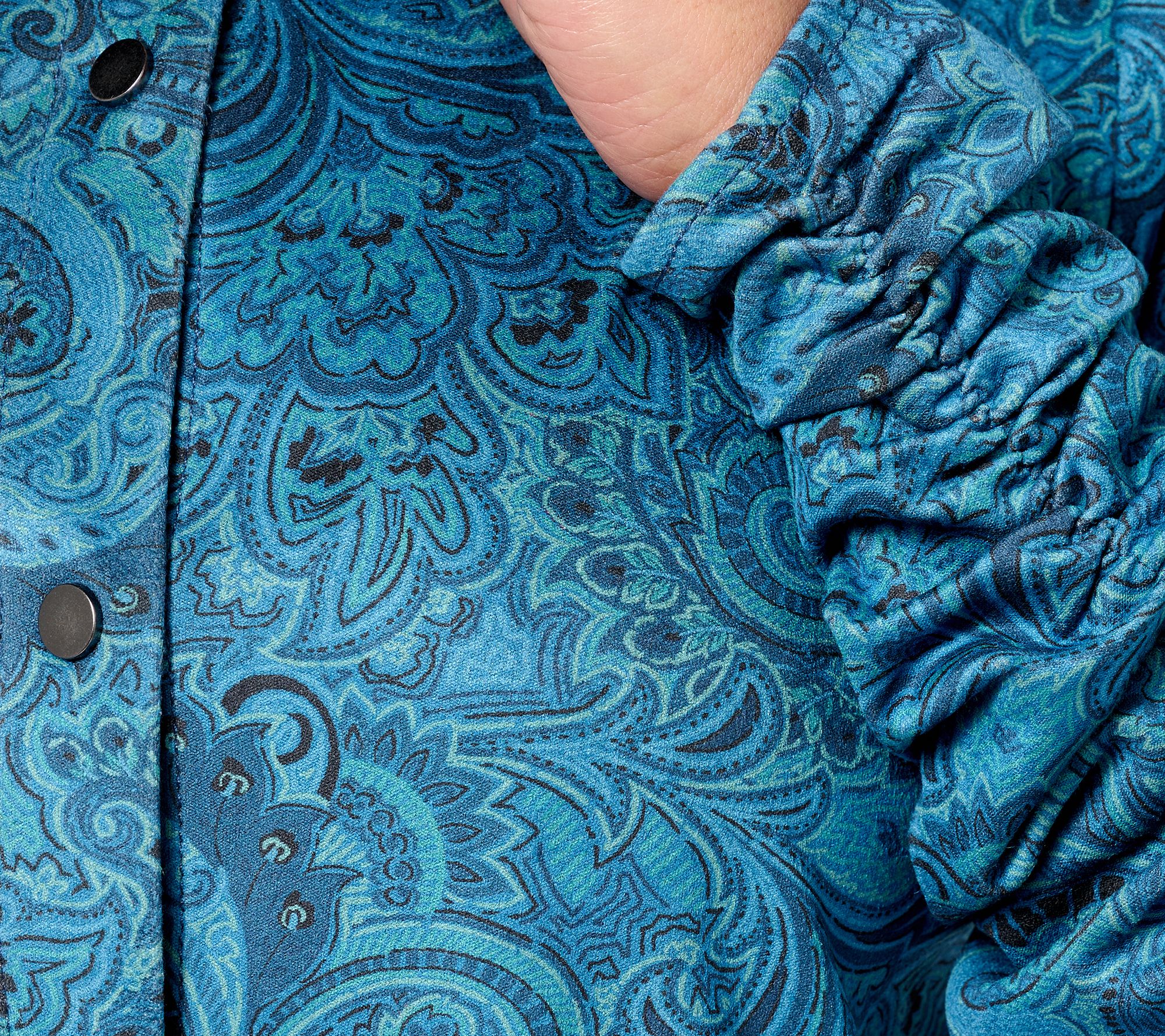 Susan Graver Petite Printed Faux Suede Knit Long-Sleeve Shirt - QVC.com