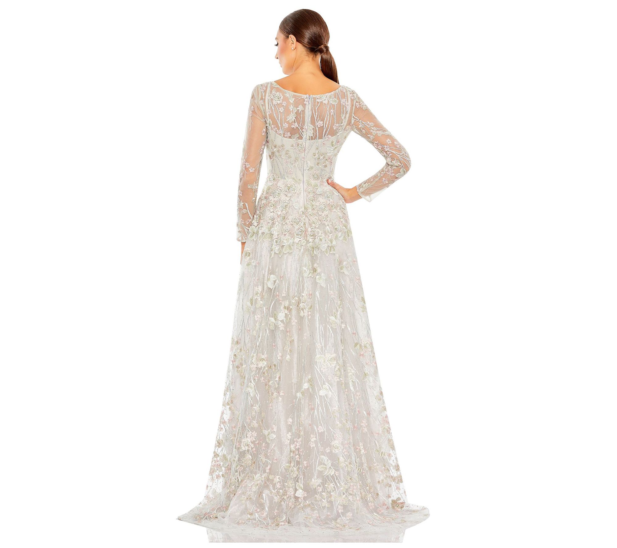 Mac Duggal Embellished Illusion Long Sleeve A-Line Gown - QVC.com