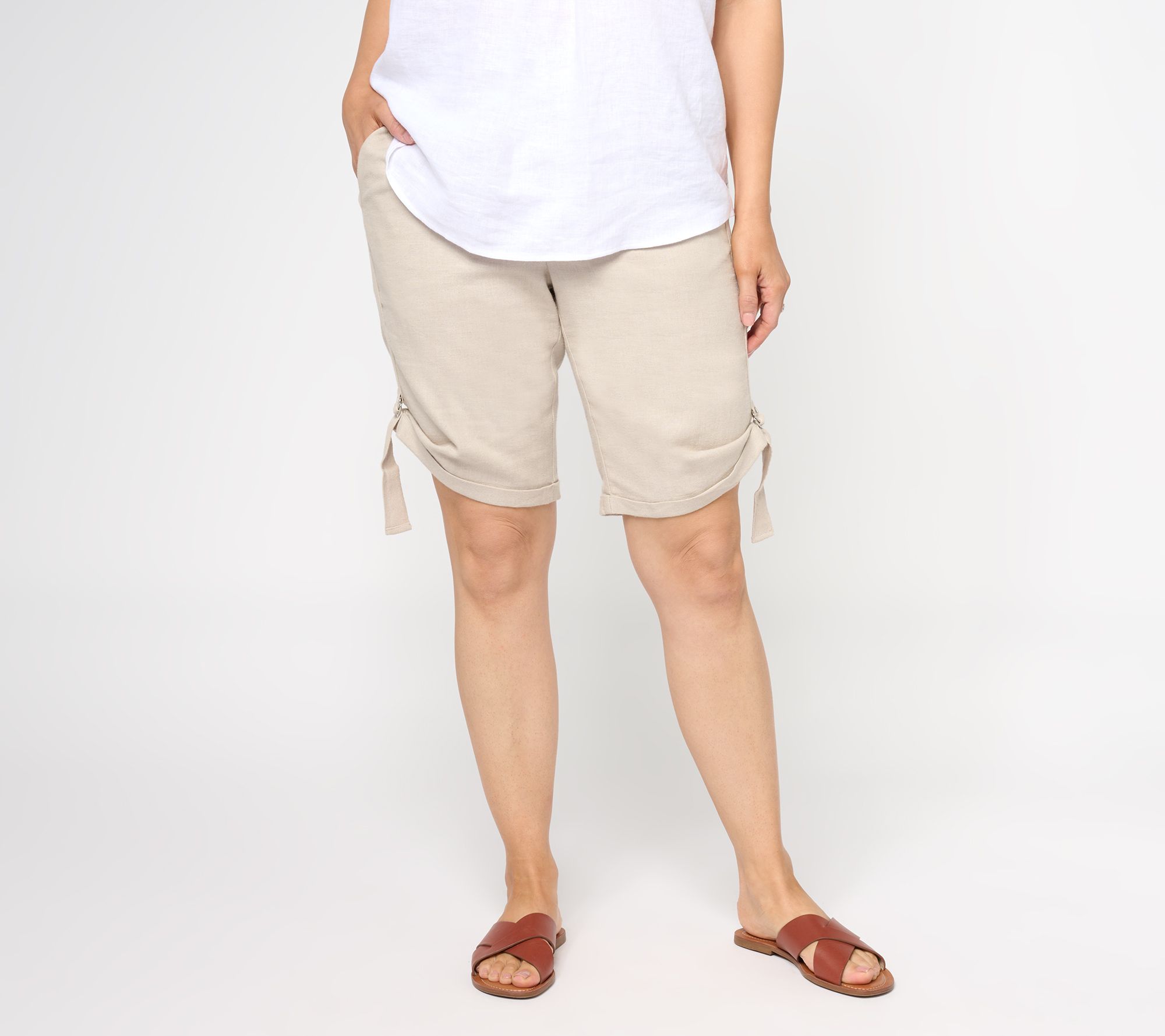 "As Is" Susan Graver PURE Linen Blend Bermuda Shorts w/Rolled Hem - QVC.com