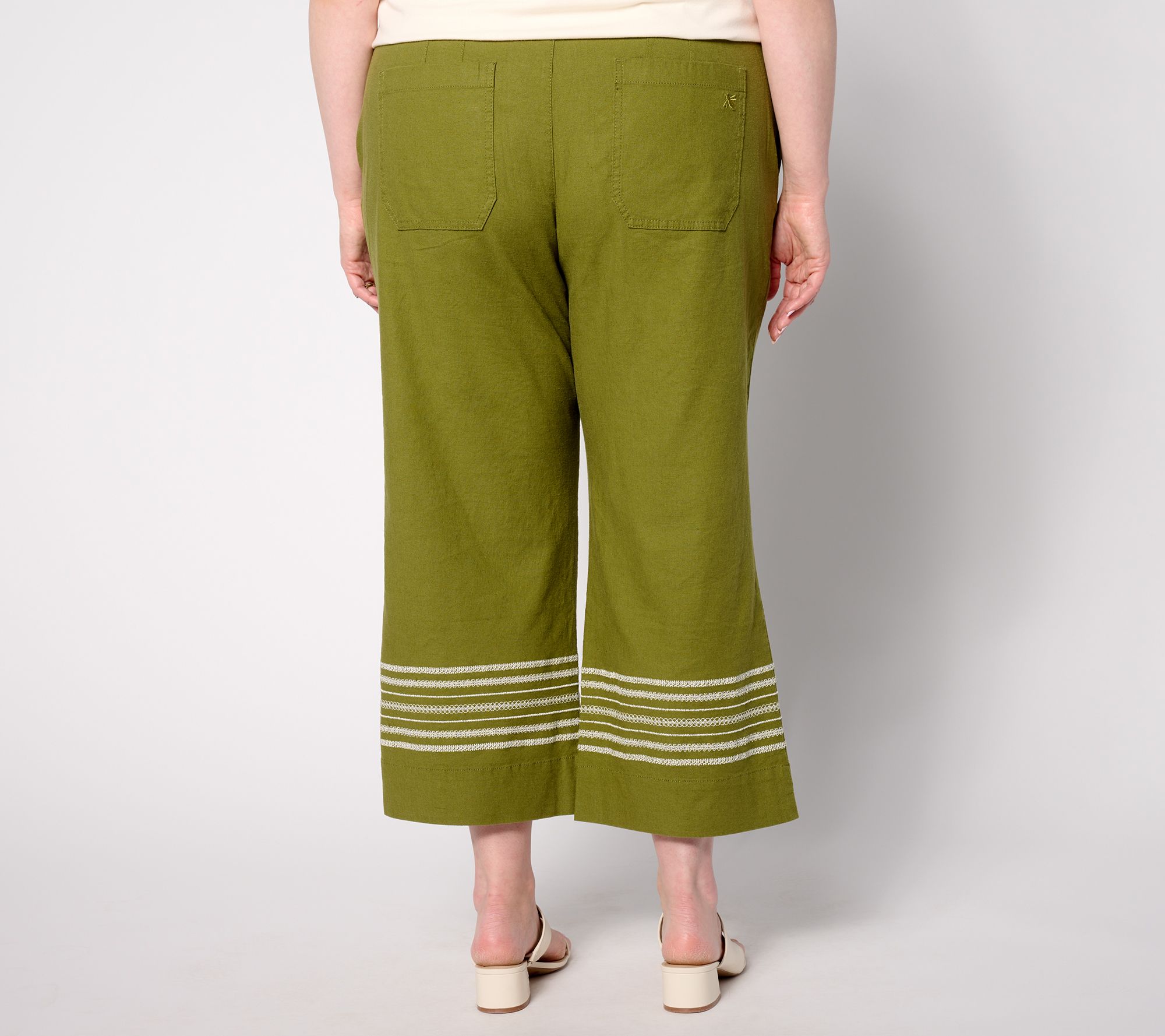 Joan Rivers Stretch Novelty Linen Crop Pants with Embroidery - QVC.com