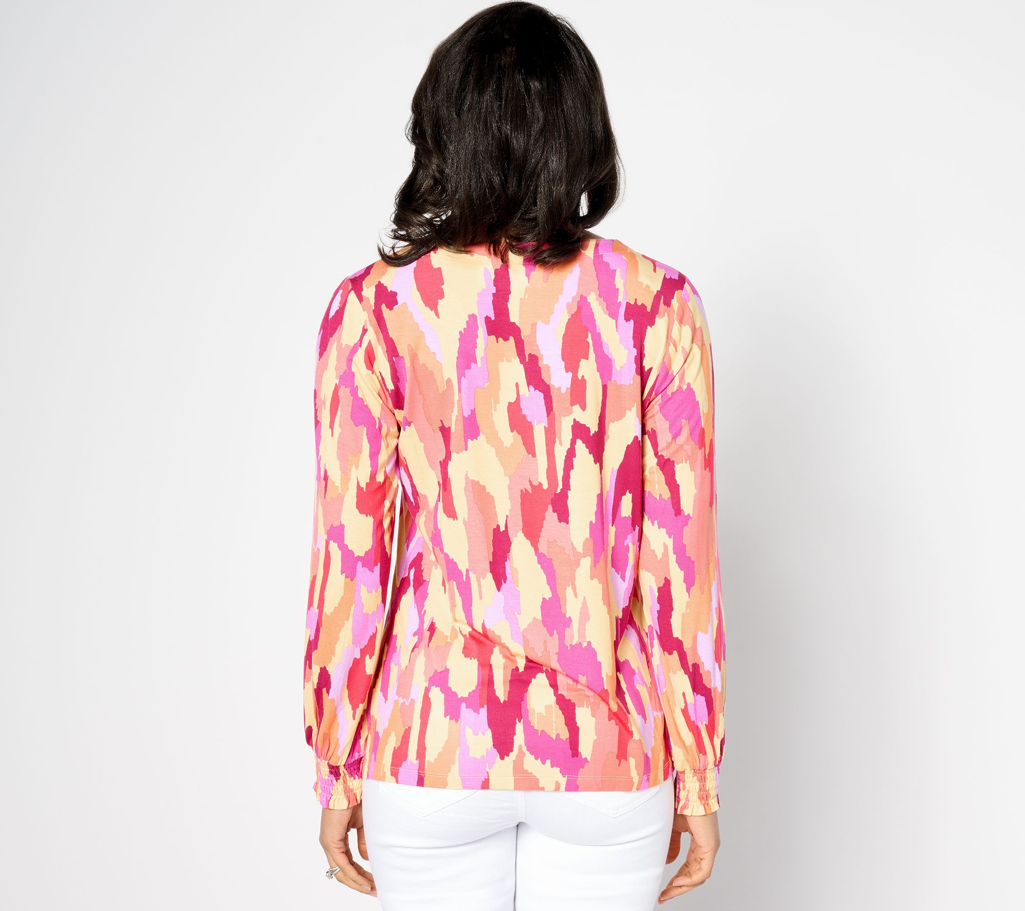 "As Is" Belle by Kim Gravel Rayon Spandex Desert Escape Top w/ Smocked ...