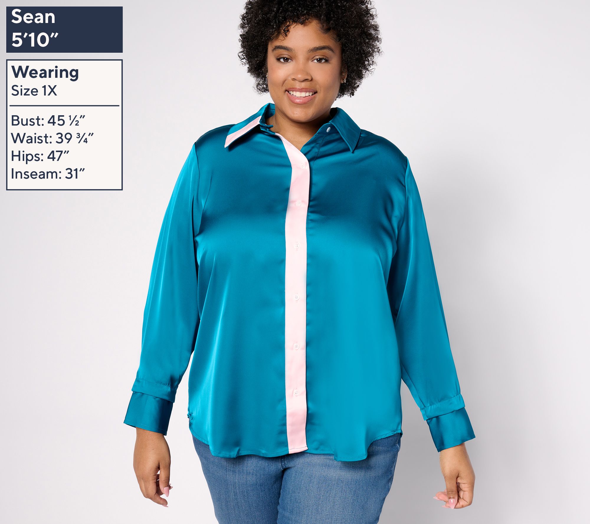 by Stacy London Core Satin Contrast Placket Top - QVC.com