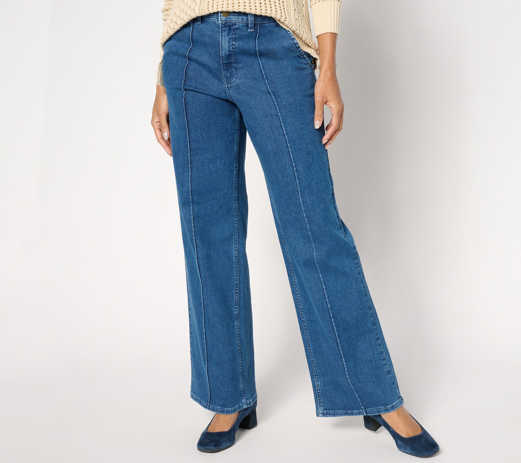 "As Is" Me by Jennie Garth Regular Boston Pintuck Wide Leg Jeans - QVC.com