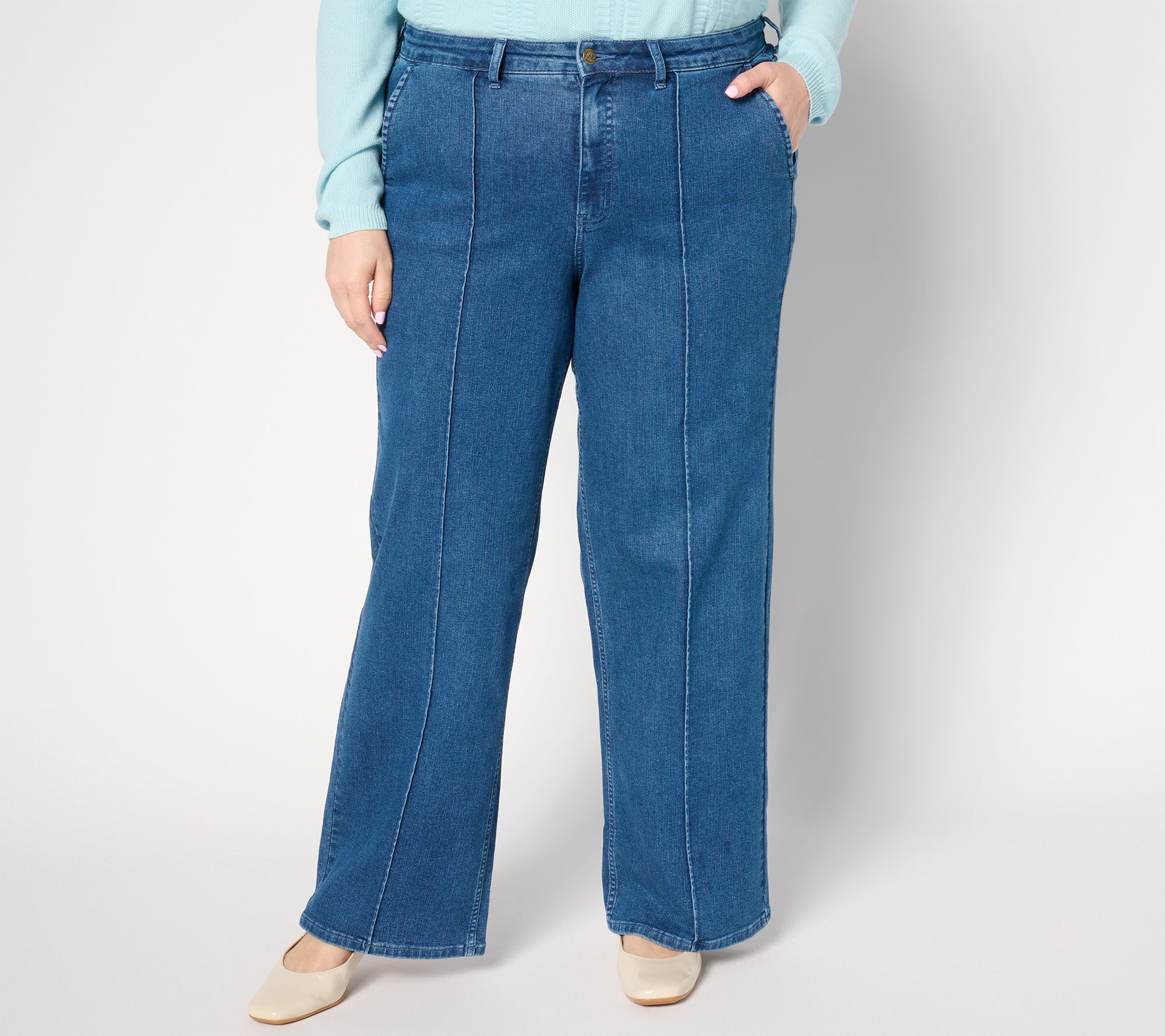 "As Is" Me by Jennie Garth Regular Boston Pintuck Wide Leg Jeans - QVC.com