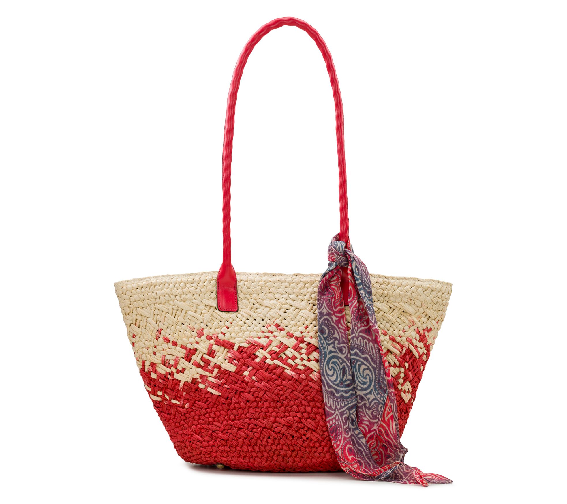 Patricia Nash Calypso Woven Straw Tote w/ GreekOmbre Scarf - QVC.com