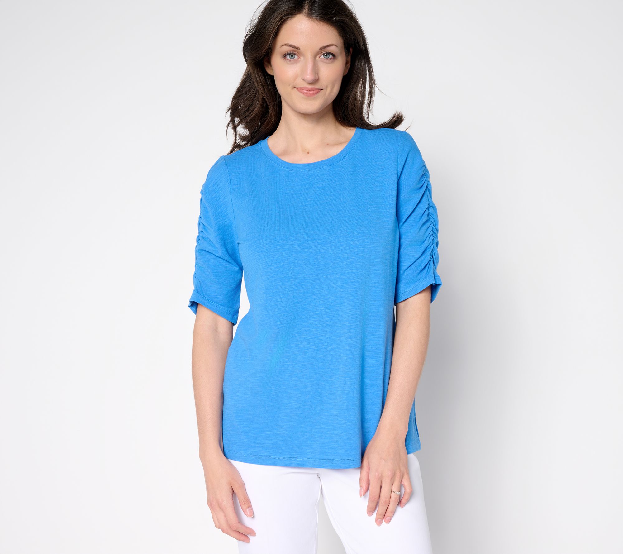 "As Is" Belle by Kim Gravel Slub Knit Santorini Ruch Sleeve Top - QVC.com
