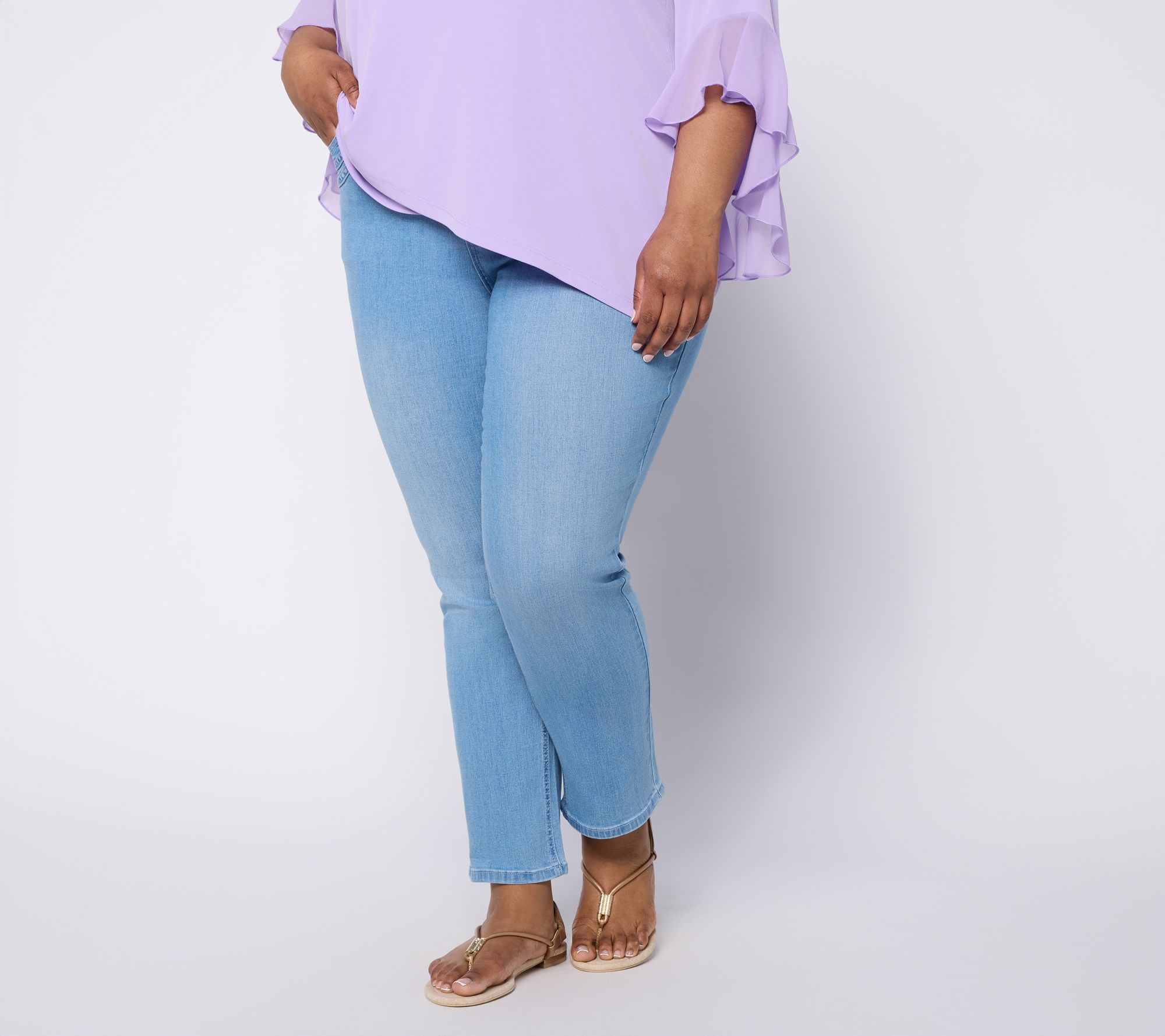 Susan Graver Stretch Denim Petite Straight Leg Ankle Jeans - QVC.com