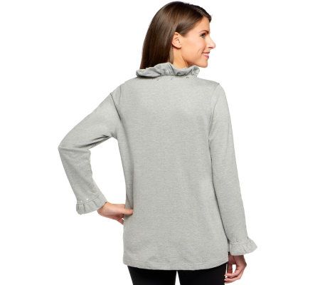 Quacker Factory Diamond Studded Zip Front Jacket w/ Ruffle Trim - QVC.com