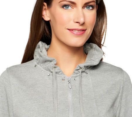 Quacker Factory Diamond Studded Zip Front Jacket w/ Ruffle Trim - QVC.com