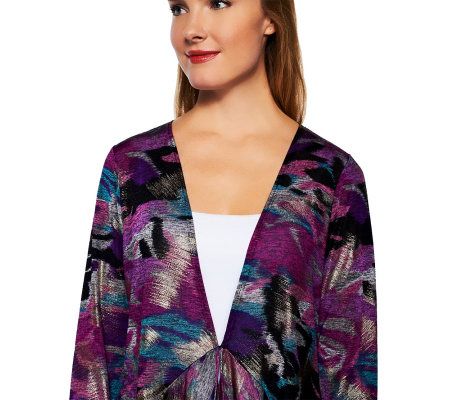 George Simonton Abstract Print Drape Front Cardigan with Hook & Eye ...