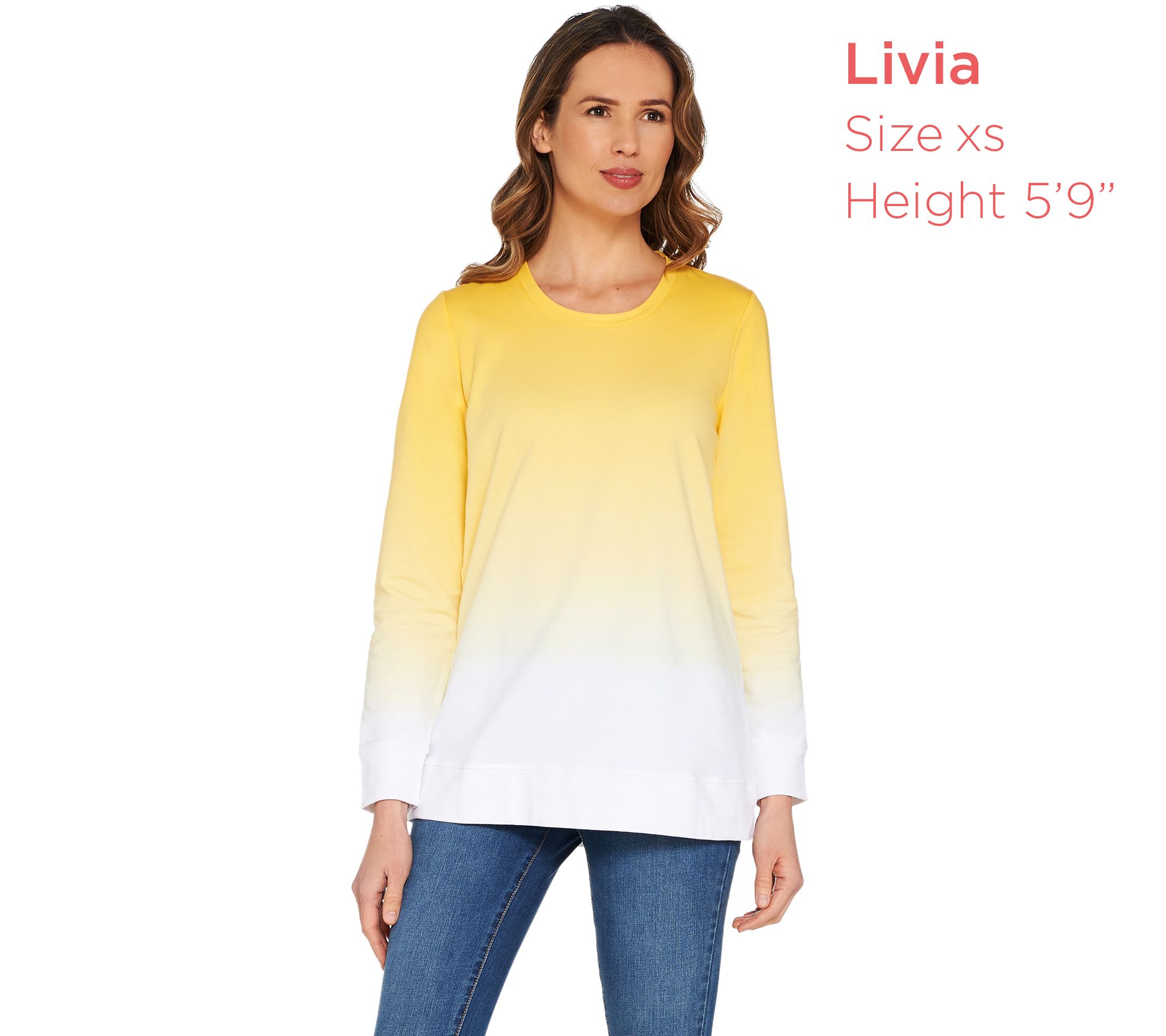 "As Is" Denim & Co. Active Dip Dye French Terry Pullover - QVC.com