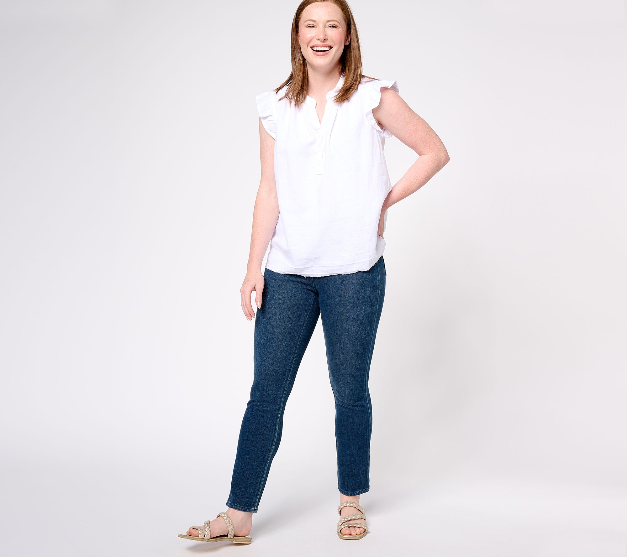 Belle by Kim Gravel Reg Flexibelle Straight Leg Ankle Jean - QVC.com
