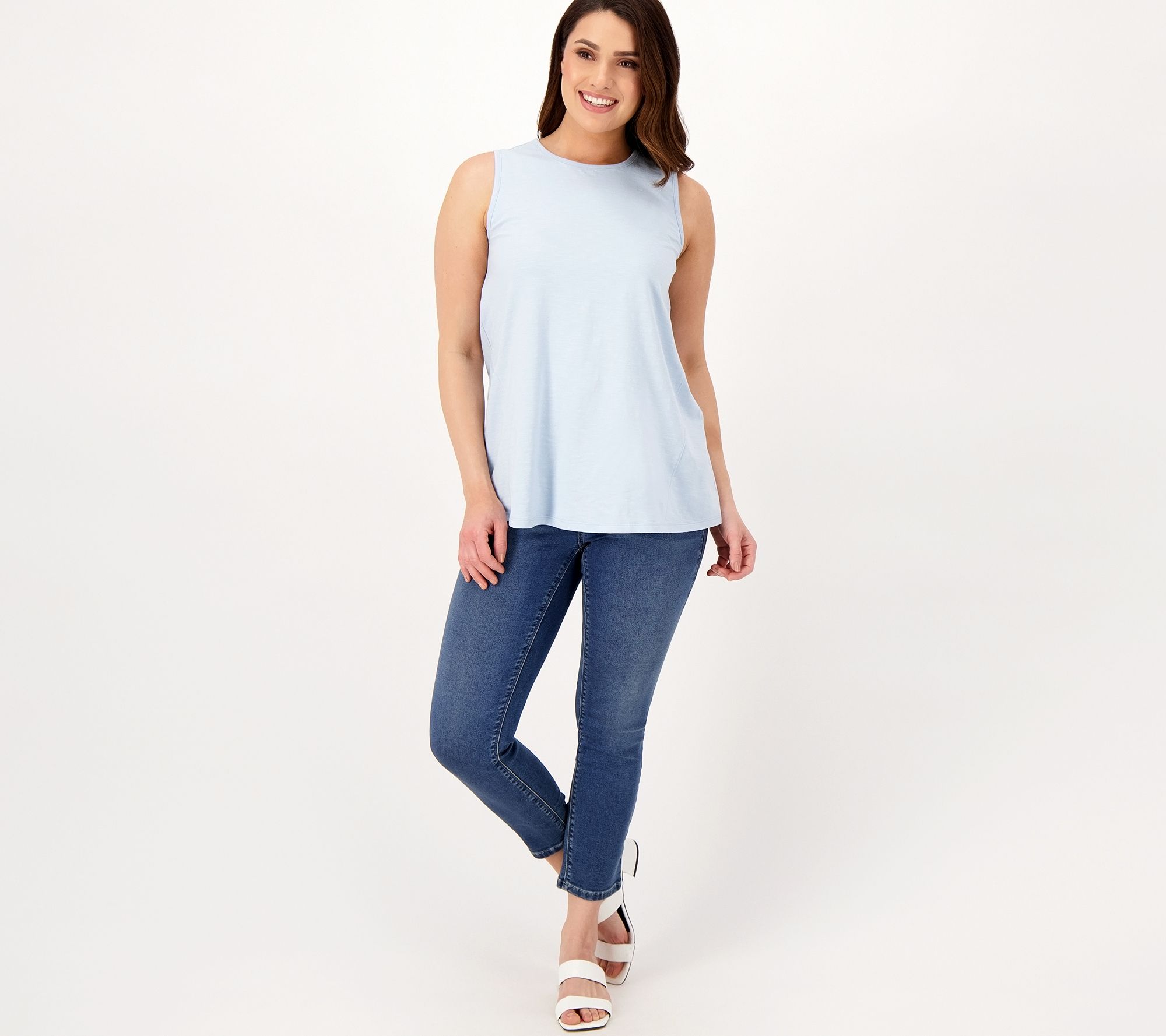 "As Is" Denim & Co. Essentials Textured Knit Crew Neck Swing Tank Top ...