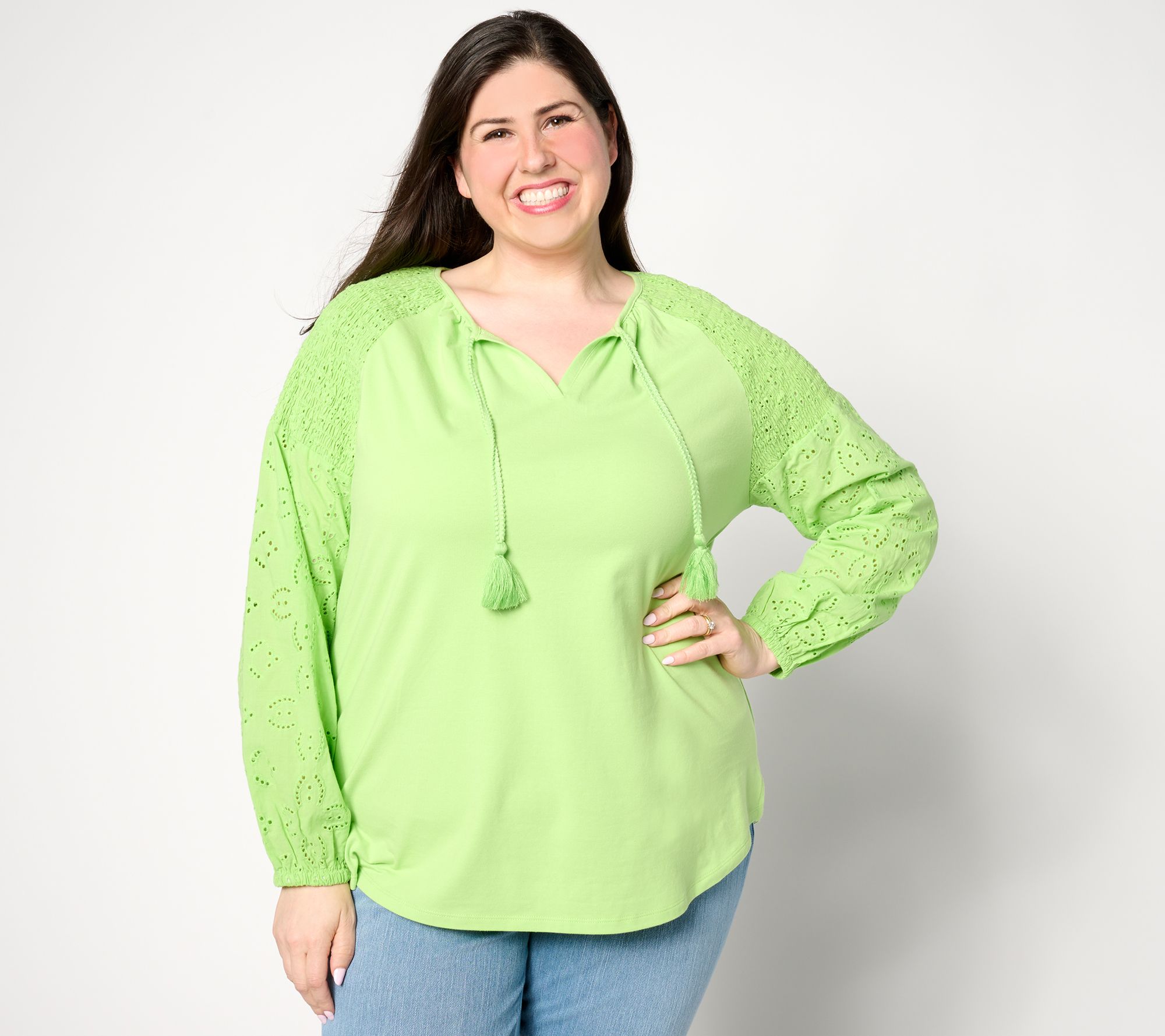 "As Is" Belle by Kim Gravel Eyelet Everything Mixed Media Top - QVC.com