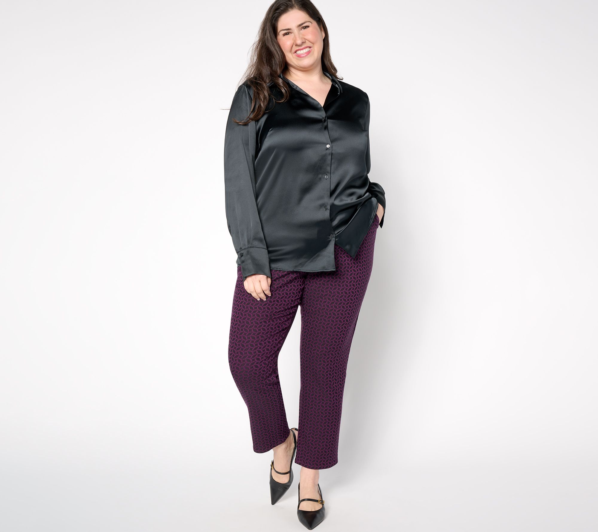 Joan Rivers Petite Jacquard Geo Straight Ankle Pant - QVC.com