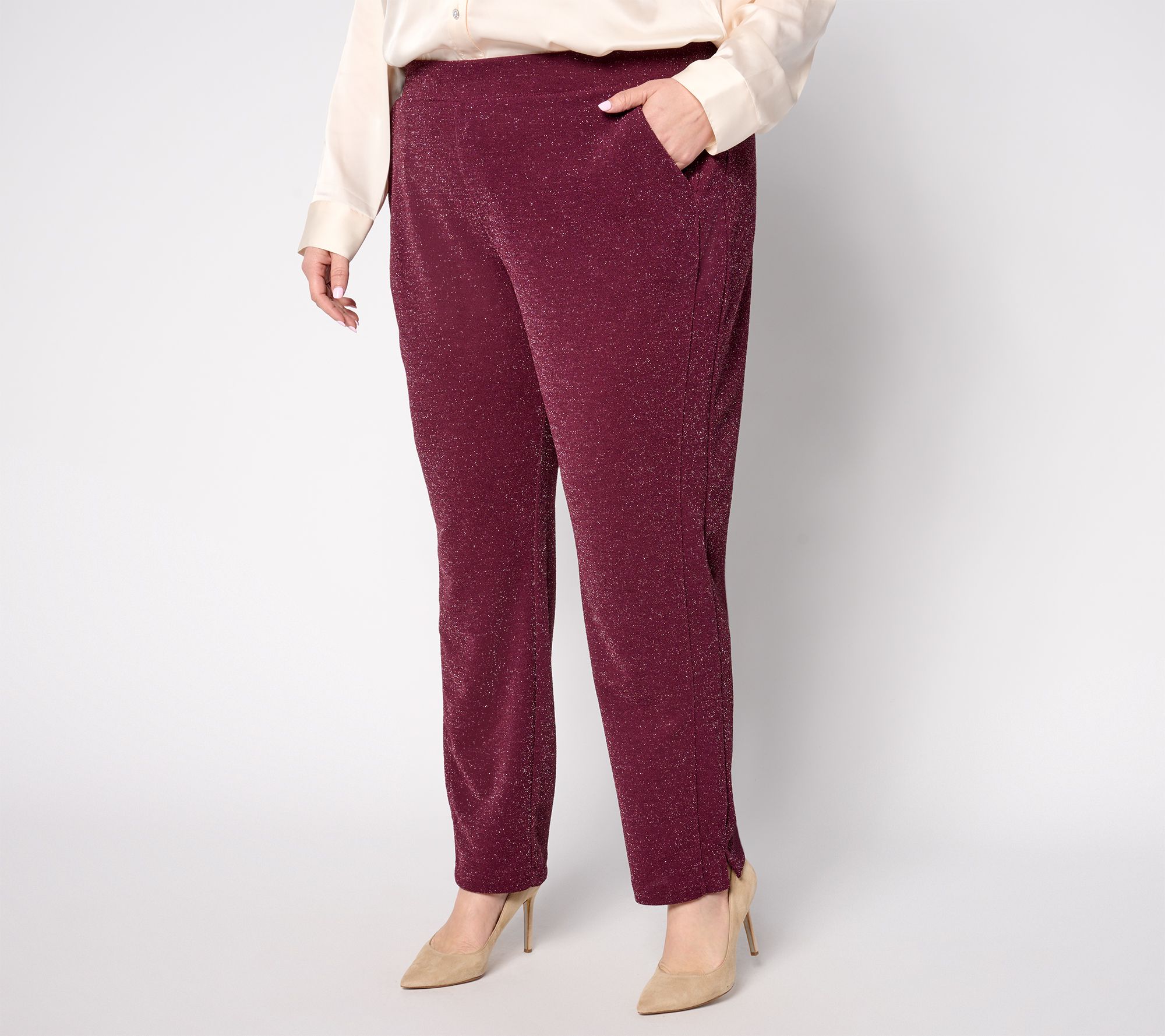 Isaac Mizrahi Live! Sparkle Pebble Crepe Slim Straight Pants - QVC.com