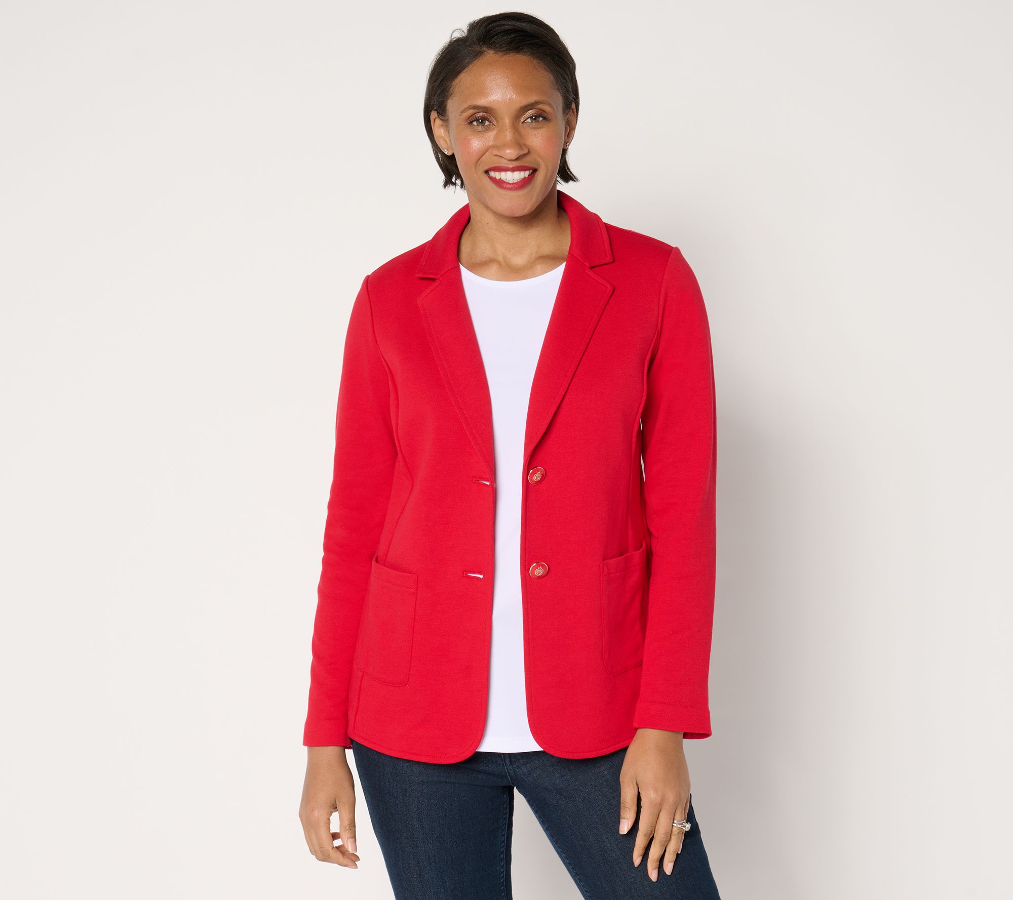 Susan Graver Weekend Marina Knit Petite Notch Collar Blazer - QVC.com