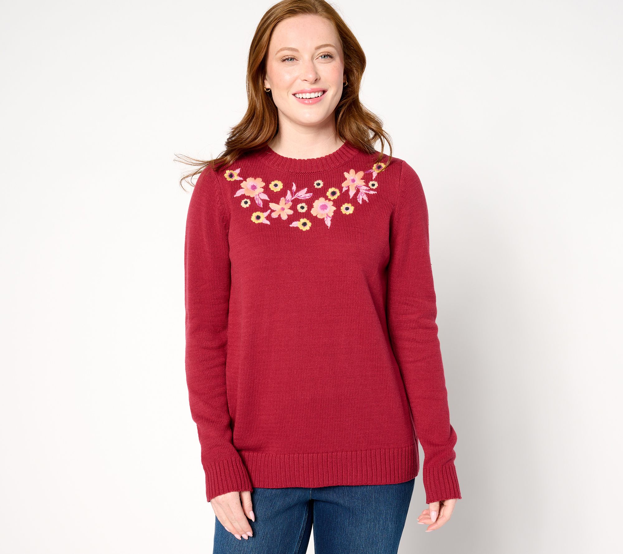 "As Is" Studio Park X Ali Carr Crew Neck Embroidered Sweater - QVC.com