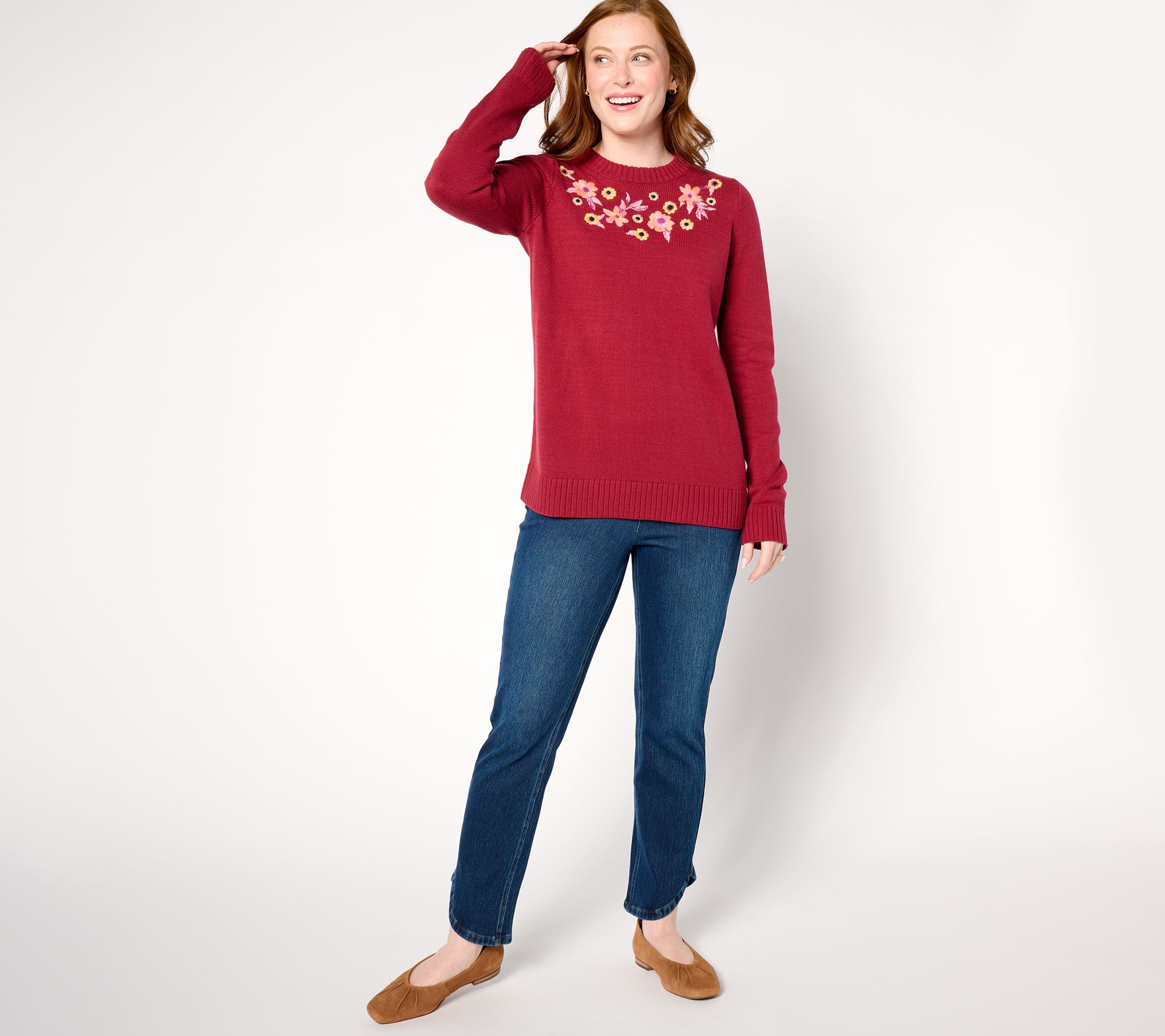 "As Is" Studio Park X Ali Carr Crew Neck Embroidered Sweater - QVC.com