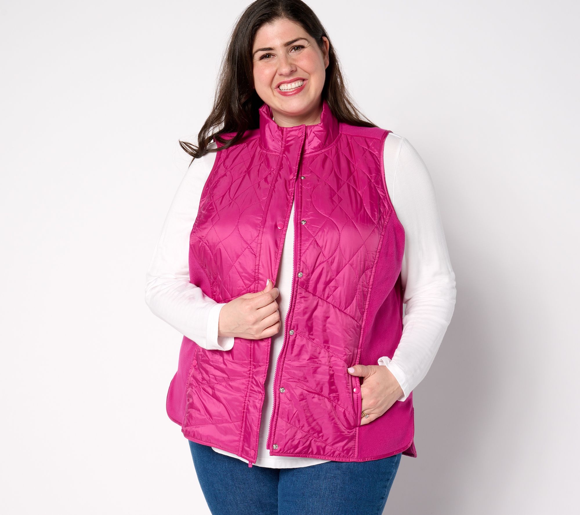"As Is" Denim & Co. Active Knit /Woven Mix Quilted Vest - QVC.com
