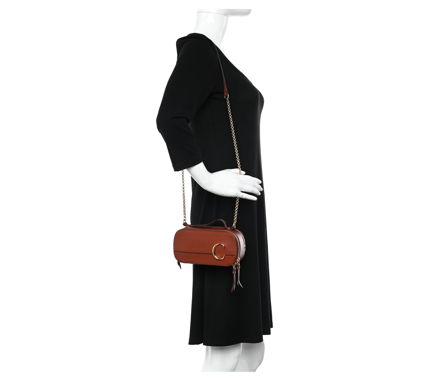 Pre-Owned Chloe Shiny Calfskin Mini Vanity C Bag Sepia Brown - QVC.com