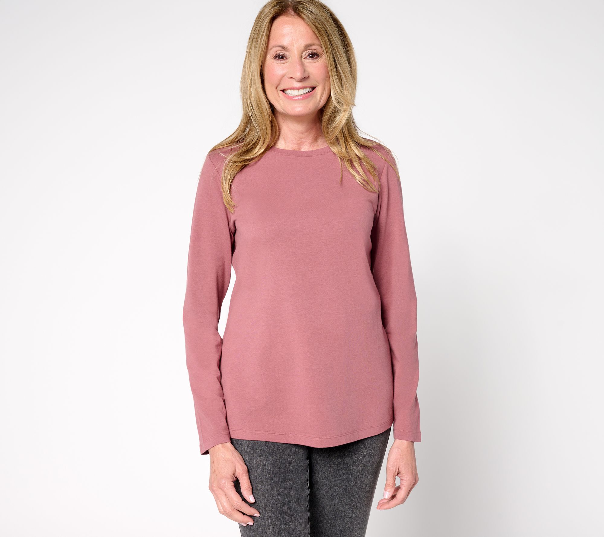 Denim & Co. Essentials Cool to the Touch Cotton Modal Long Sleeve Top ...