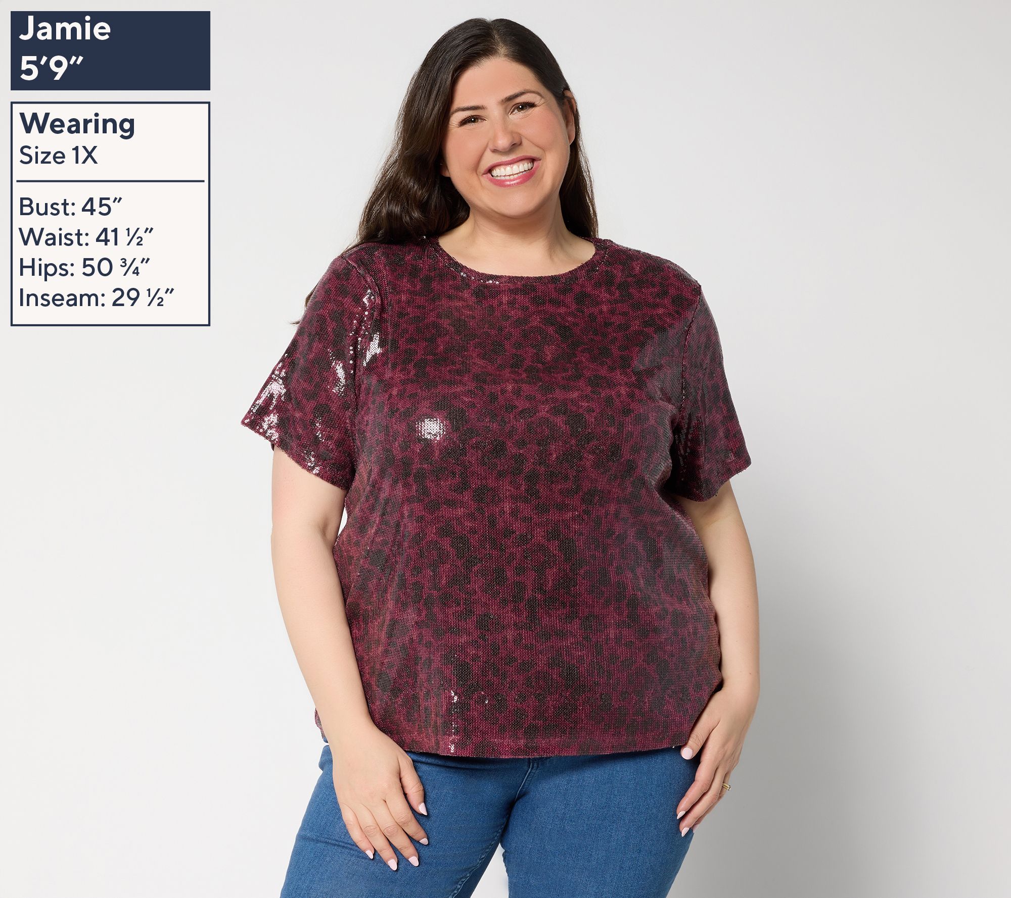Susan Graver Occasions Printed Sequin Short-Sleeve Top - QVC.com