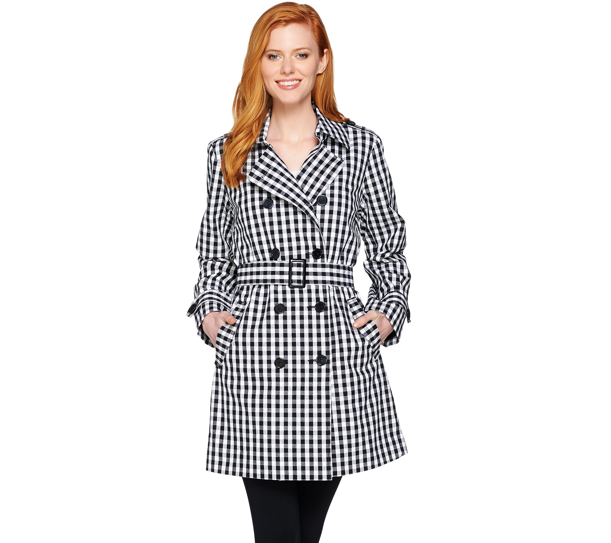 "As Is" Joan Rivers Belted Gingham Trench Coat - QVC.com