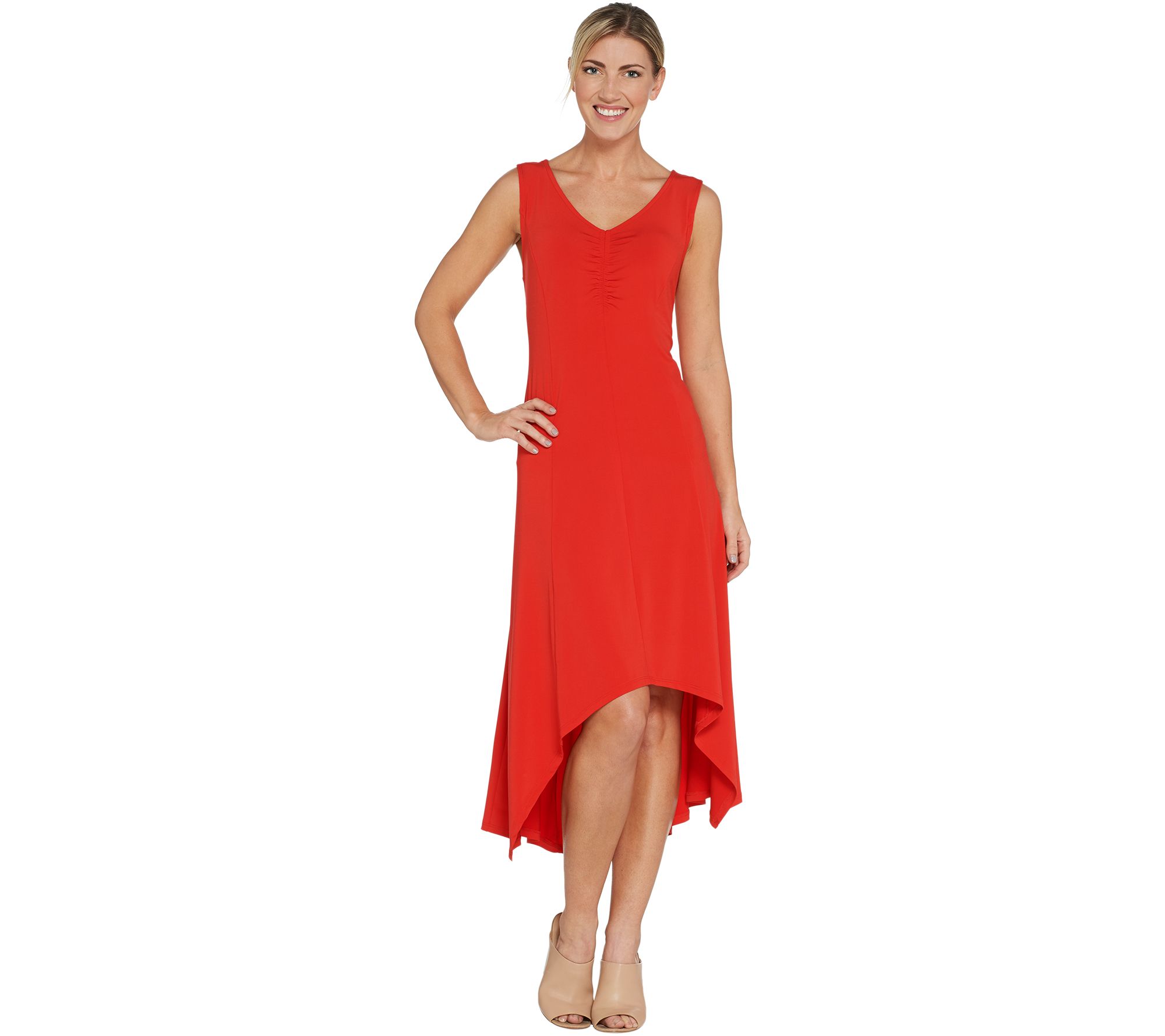 "As Is" H by Halston Regular Jet Set Jersey V-Neck Hi-Low Dress - QVC.com