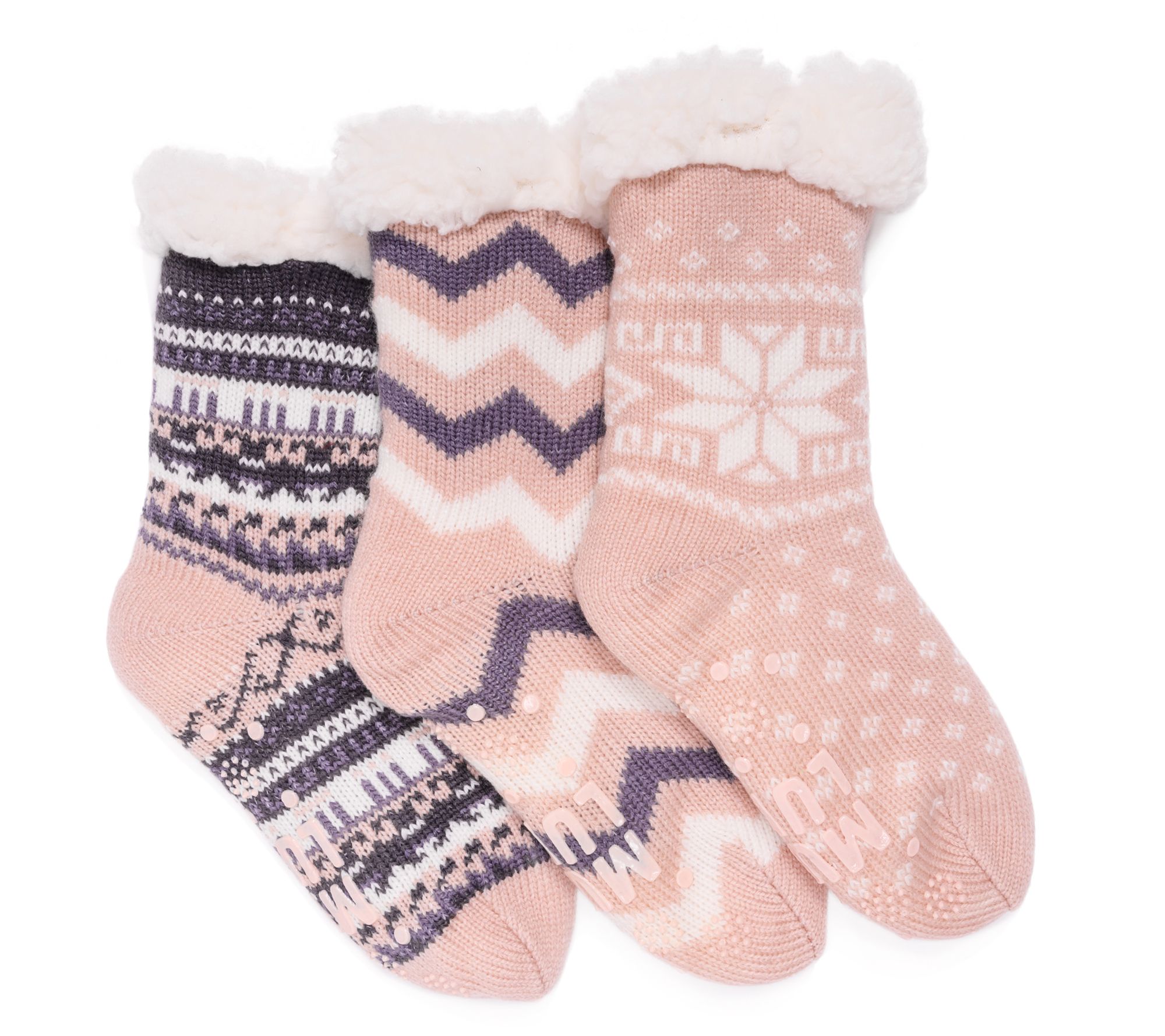 (QVC) MUK LUKS Jojoba Infused Faux Shearling Cabin Socks Set of 5 Pairs ...