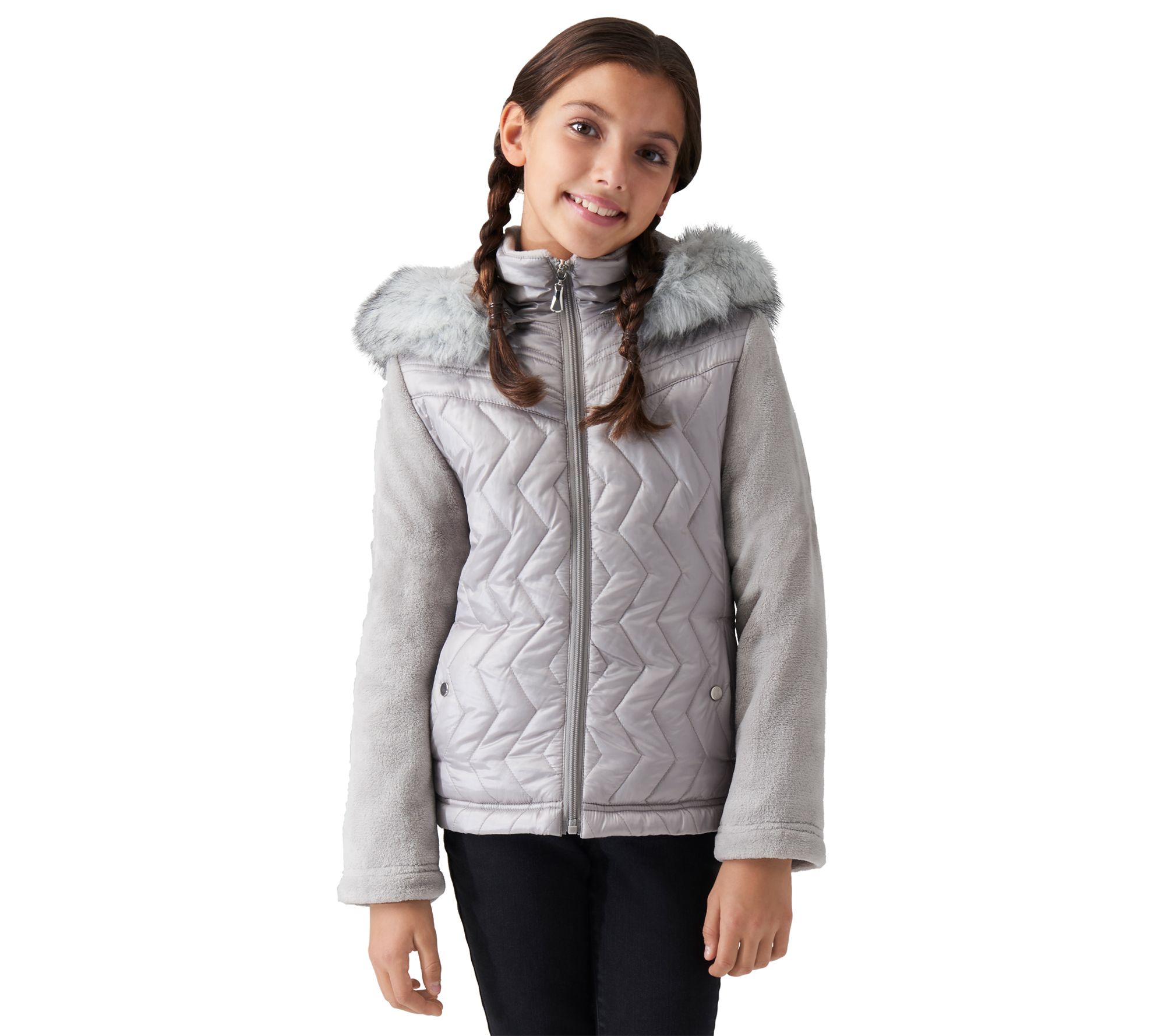 Gallery Girls Quilted Jacket with Knit Sleeves - QVC.com