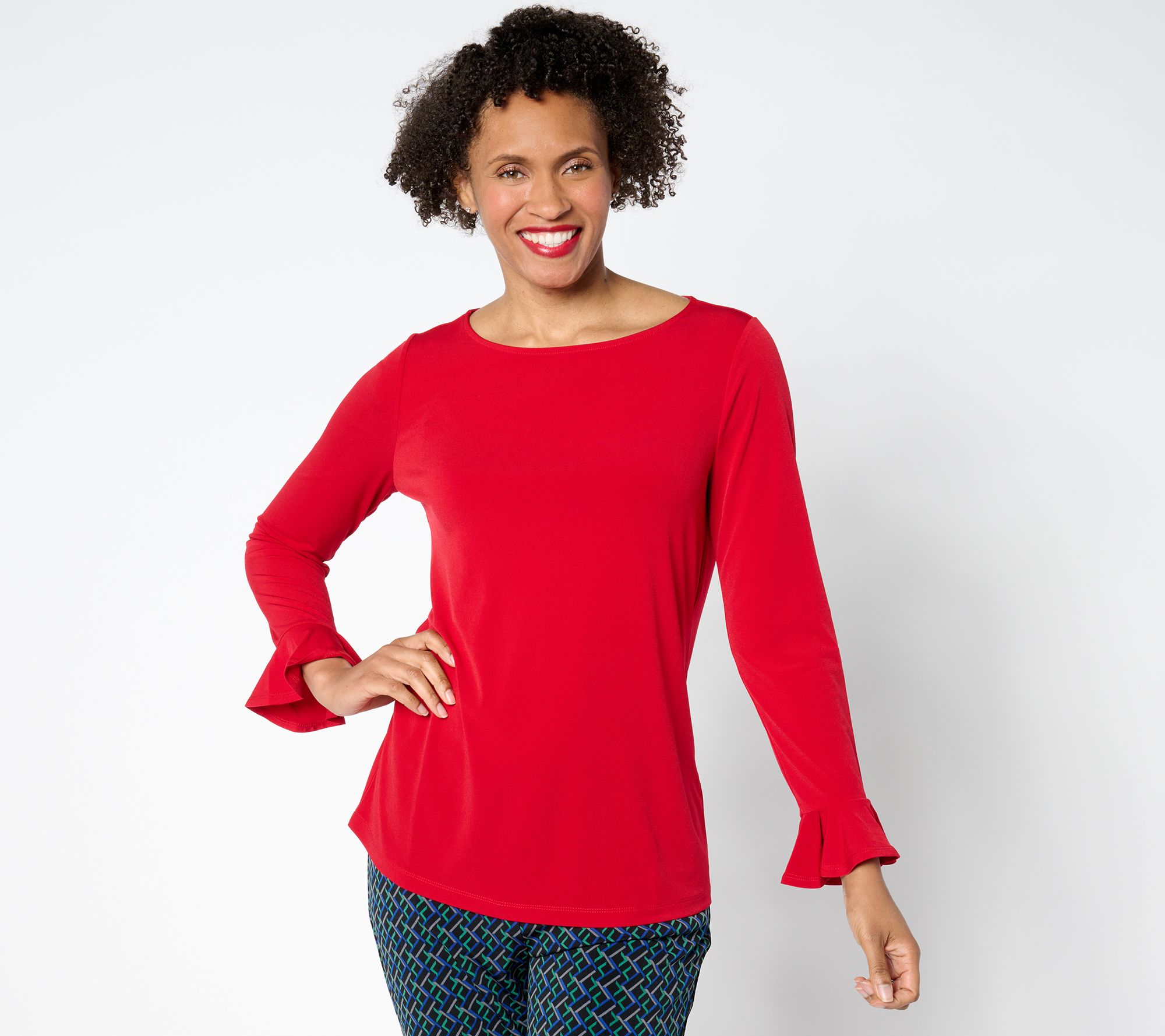 Susan Graver Liquid Knit Flutter Bracelet Sleeve Top