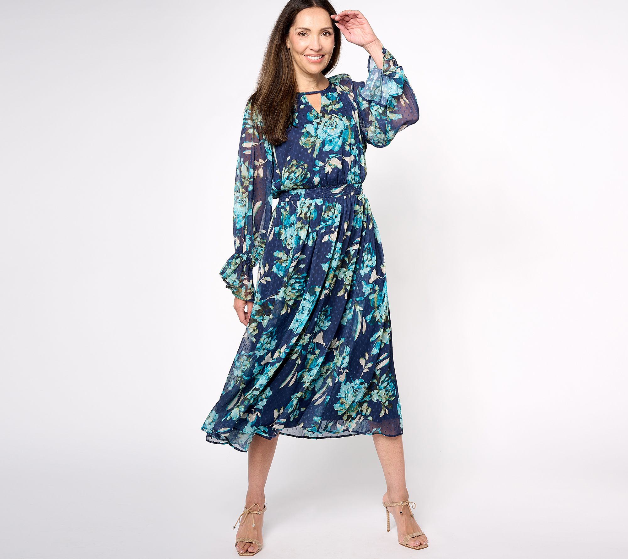 "As Is" Destination 365 Petite Chiffon Clipped Dot Maxi Dress - QVC.com