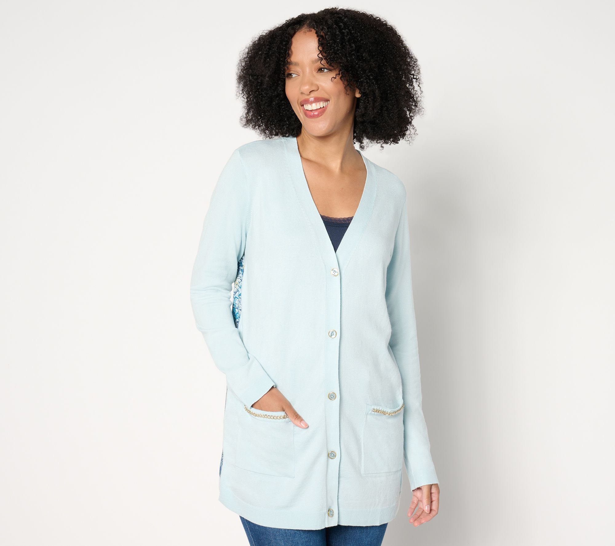 "As Is" Inspired by Susan Graver Mixed Media Print Cardigan - QVC.com