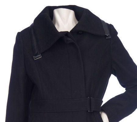 Centigrade Wool Blend Hidden Closure Coat with Faux Leather Trim - QVC.com