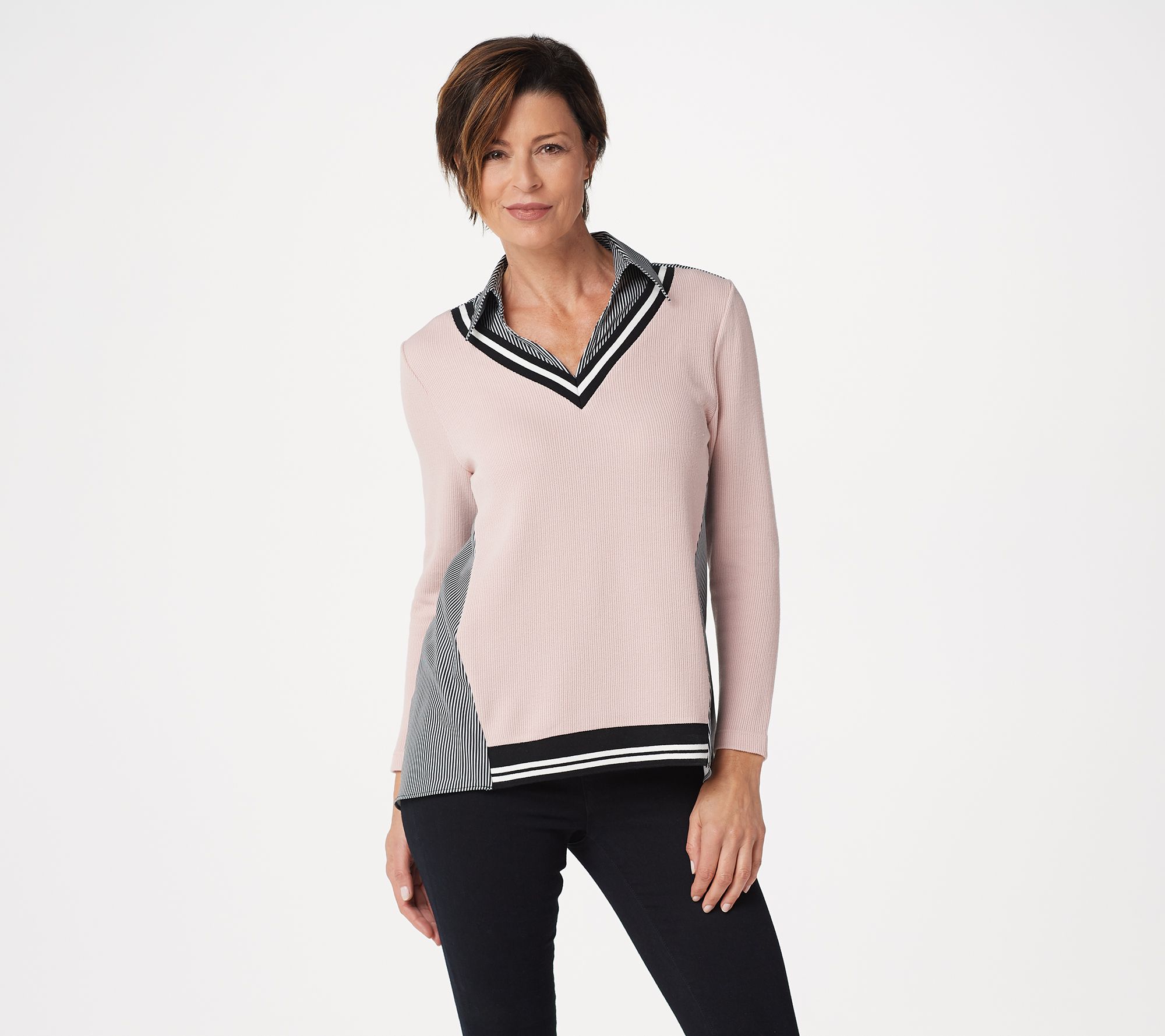 Laurie Felt Collared V-Neck Sweater Hemline - QVC.com