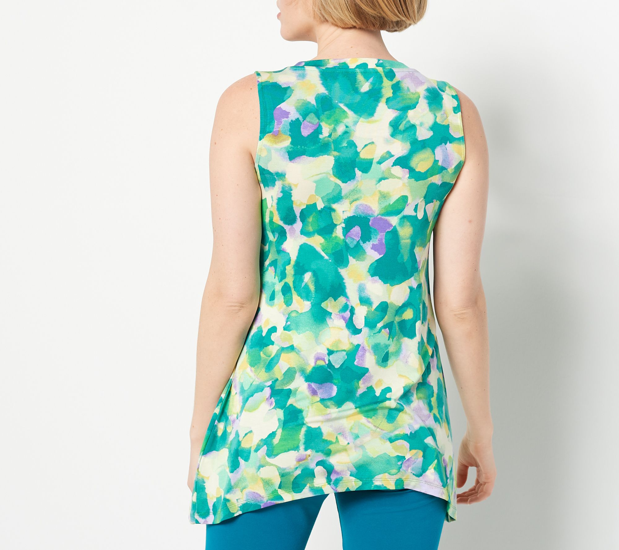 (QVC) LOGO Layers by Lori Goldstein Watercolor Printed Mesh Cardigan ...