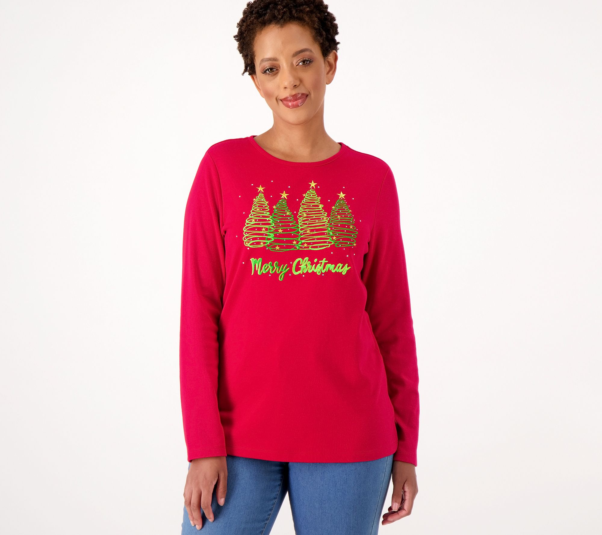 "As Is" Quacker Factory Holiday Lights and Brights Long Sleeve Top ...